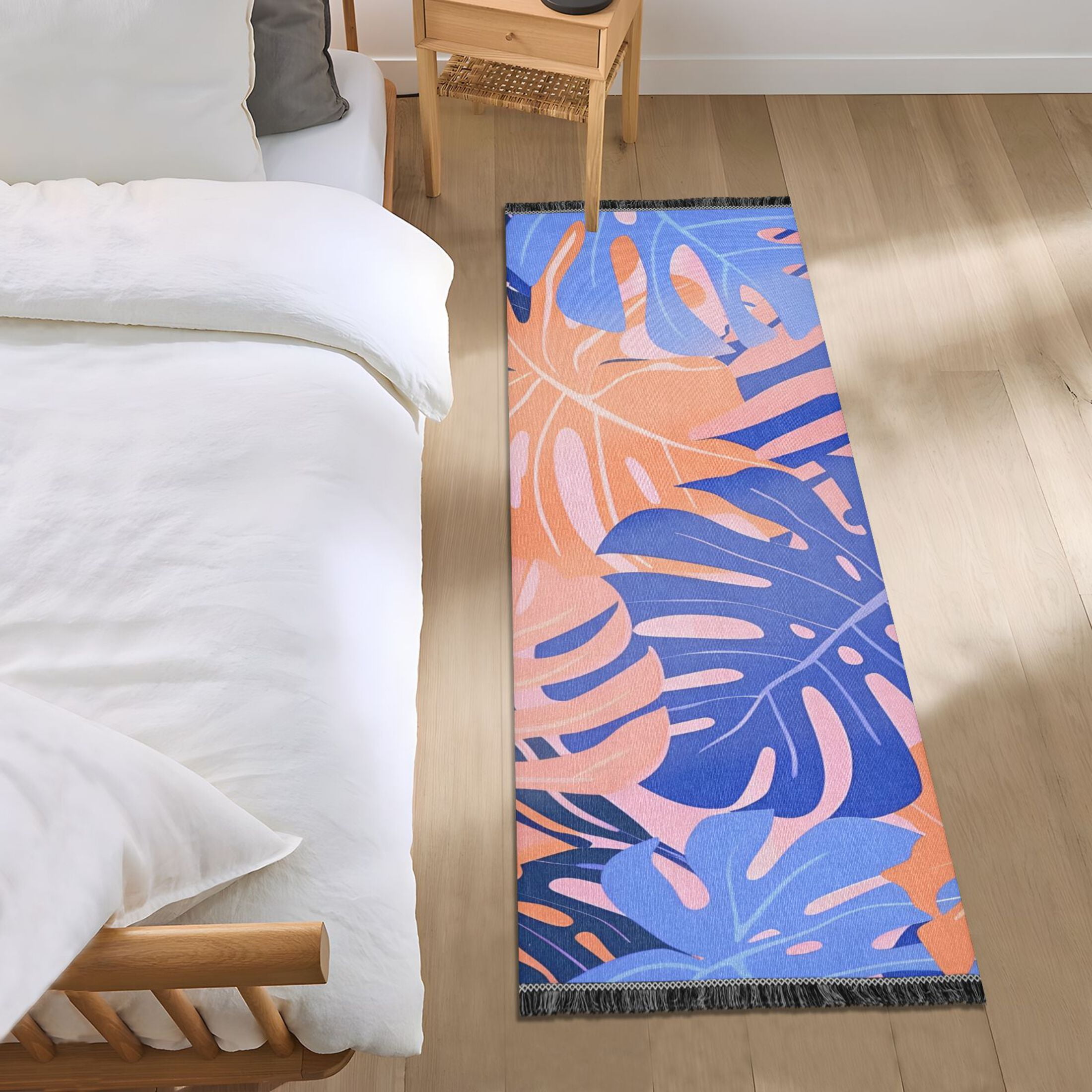 Colorful Palm Leaves Bedside Runner Rug 2'x 6' Non Slip Carpet Floor ...