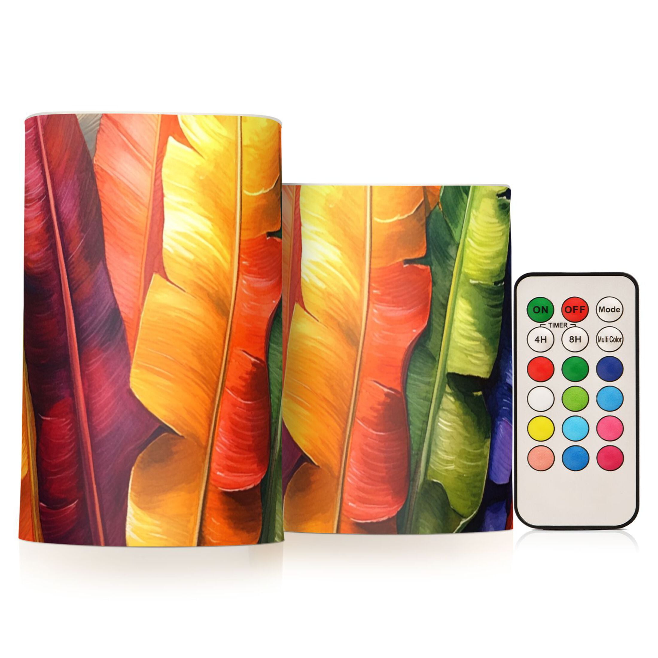 Colorful Palm Leaves Flickering Flameless Candles Battery Operated with ...