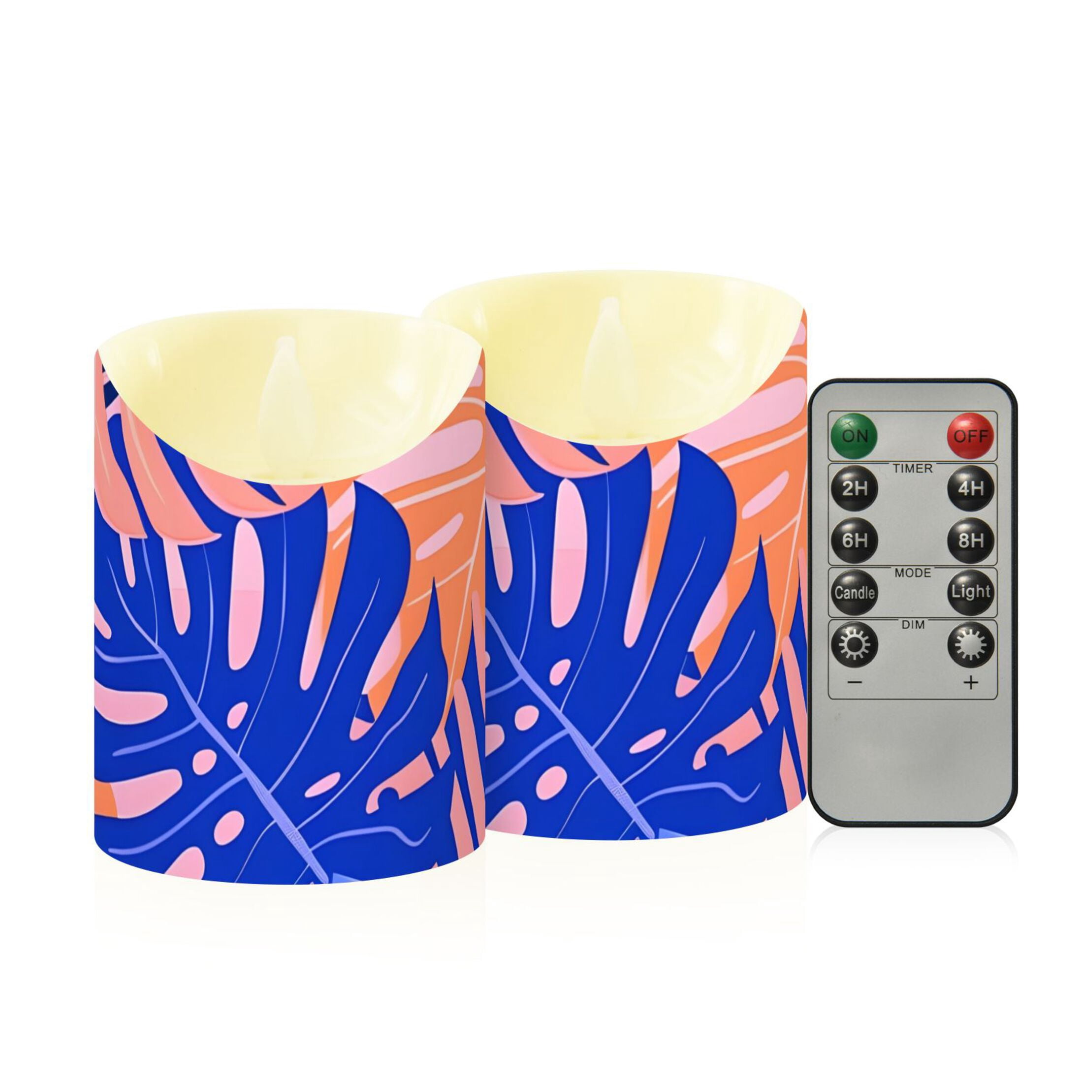 Colorful Palm Leaves Flickering Flameless Candles with Remote Timer ...