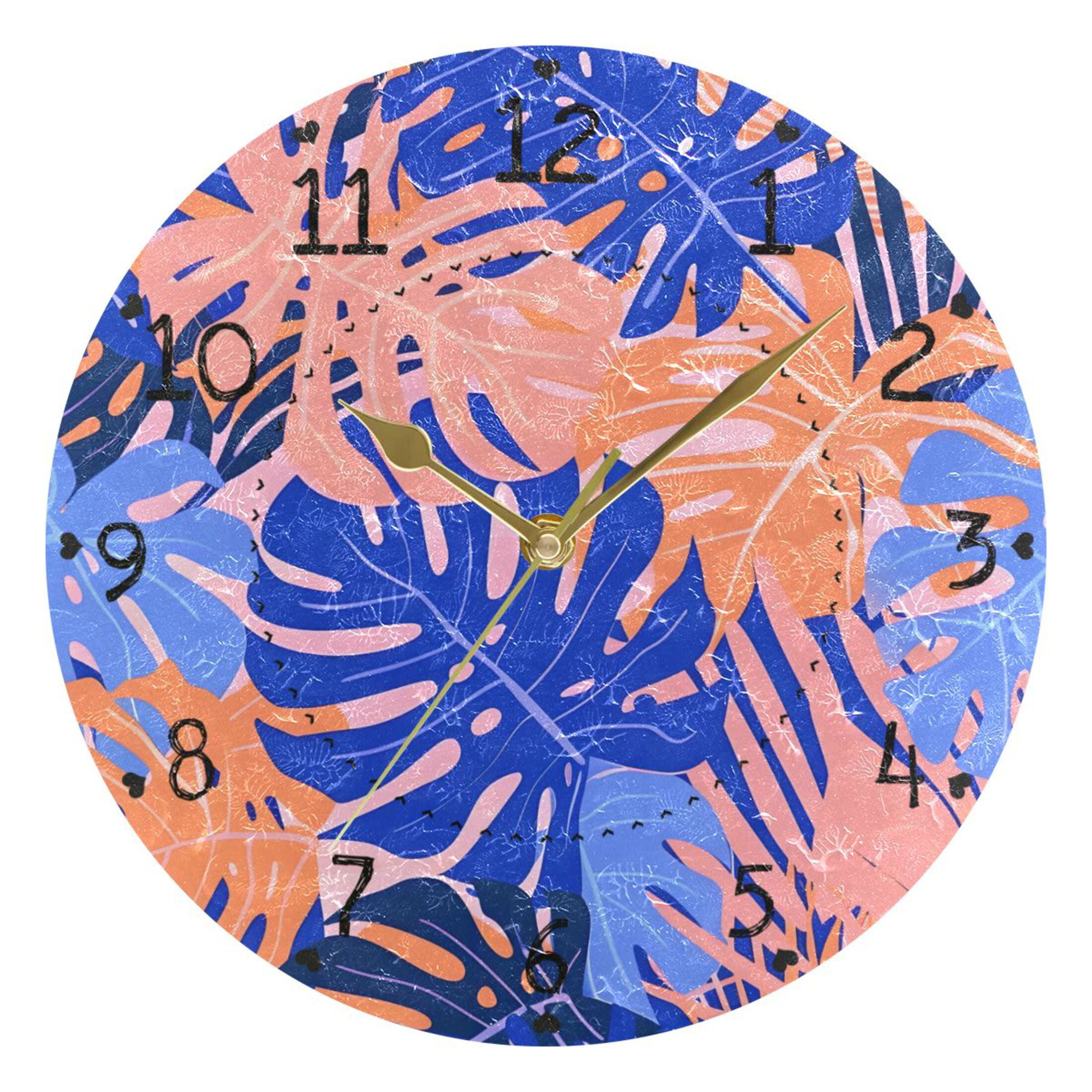 Colorful Palm Leaves Round Wall Clock Silent Analog Battery Operated ...