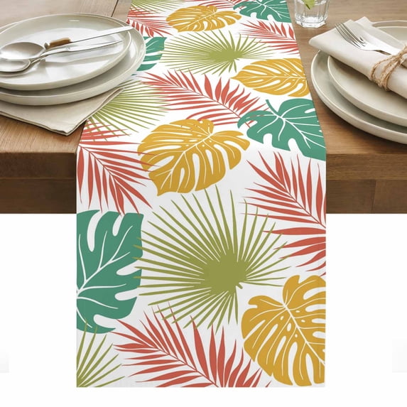 Colorful Palm Leaves Table Runner Tropical Botanical Summer ...