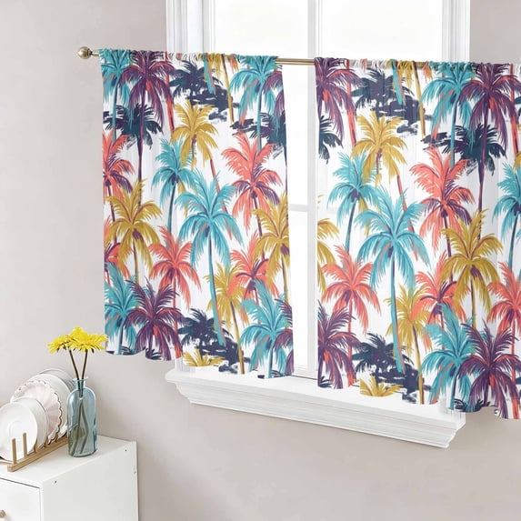 Colorful Palm Tree Sheer Curtains 45 Inch Length 2 Panels Set, Summer ...