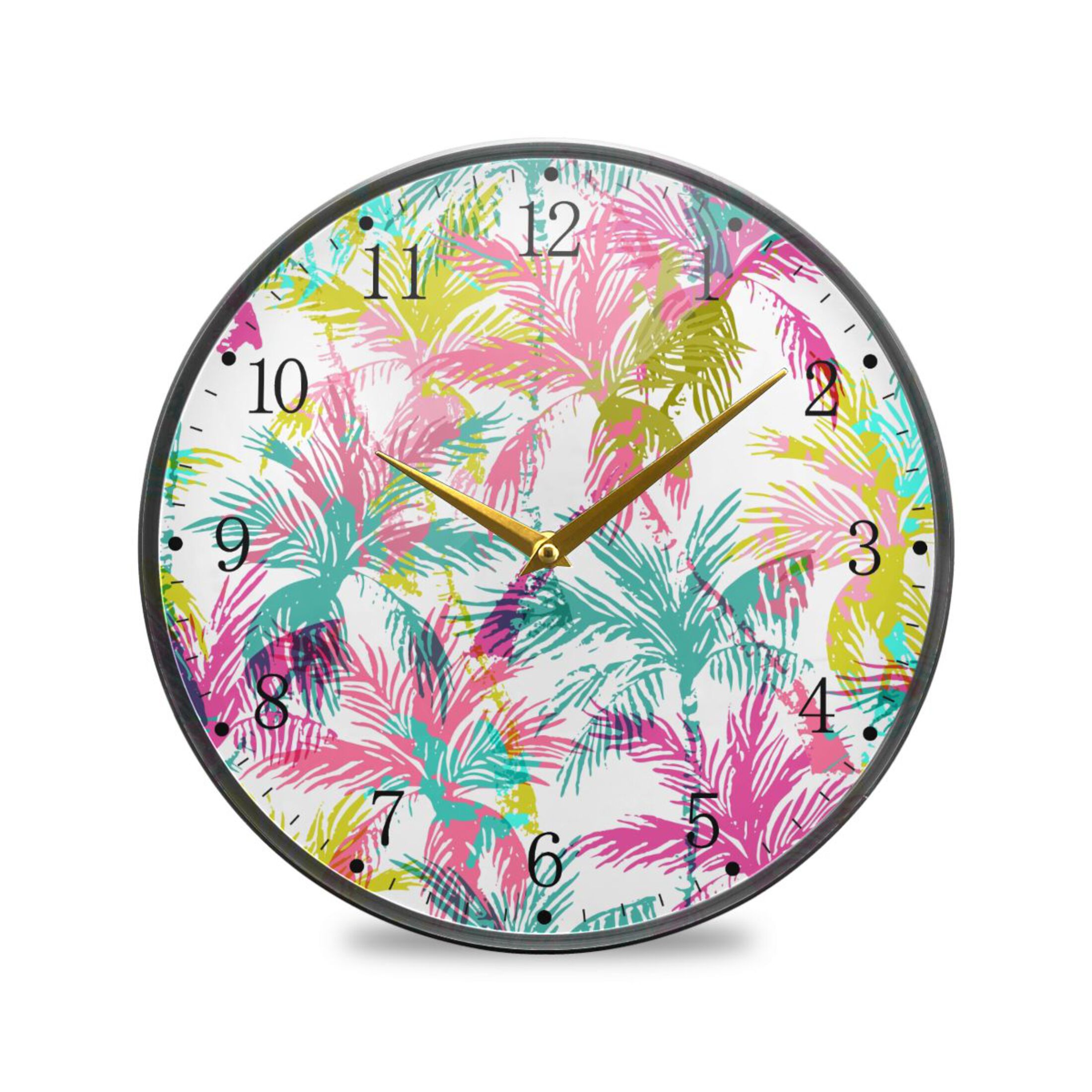 Colorful Palm Trees Acrylic Wall Clocks Quiet Round Clock Battery ...