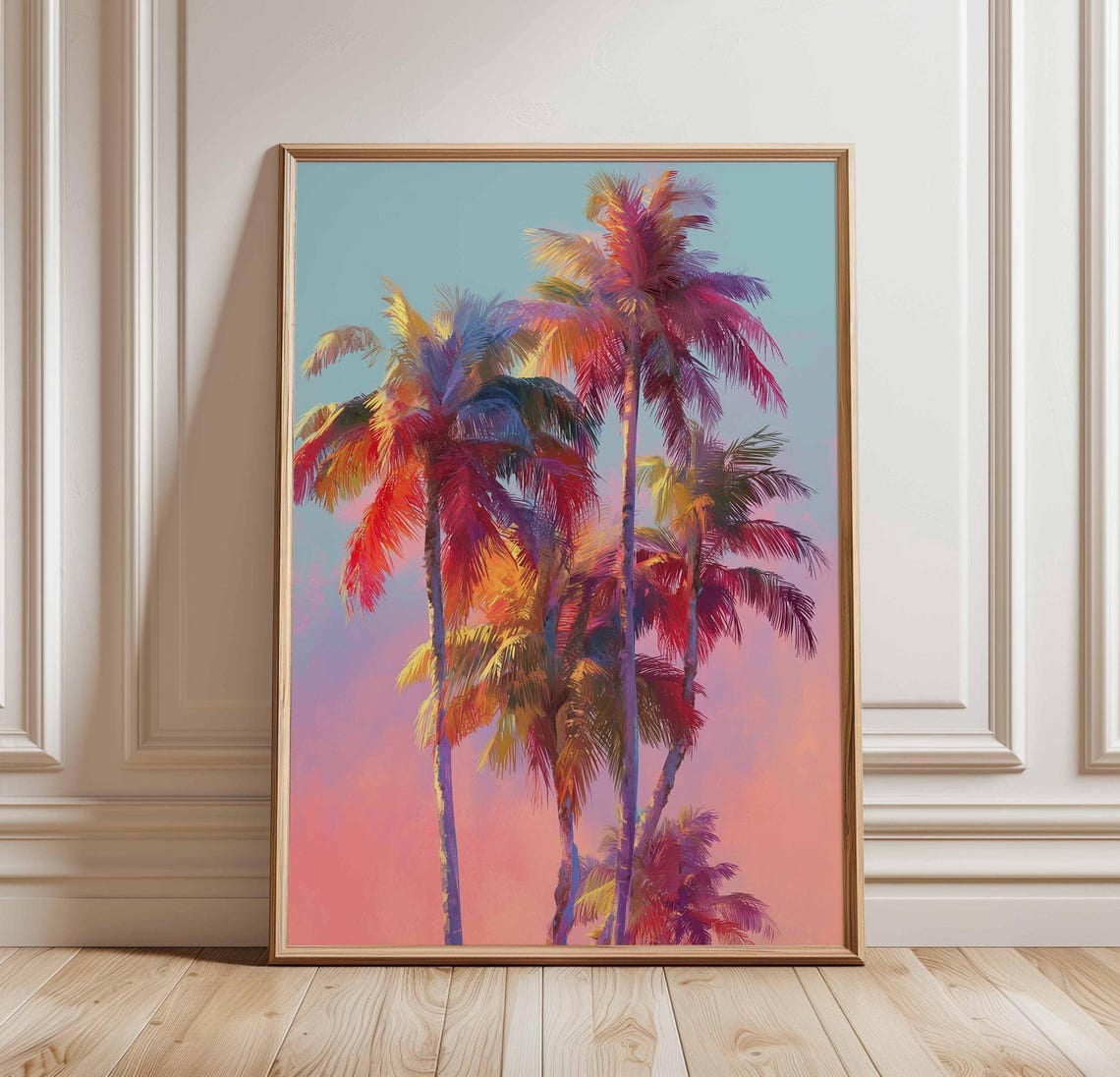 Colorful Palm Trees Tropical Sunset Vibrant Beach Decor Modern Coastal ...