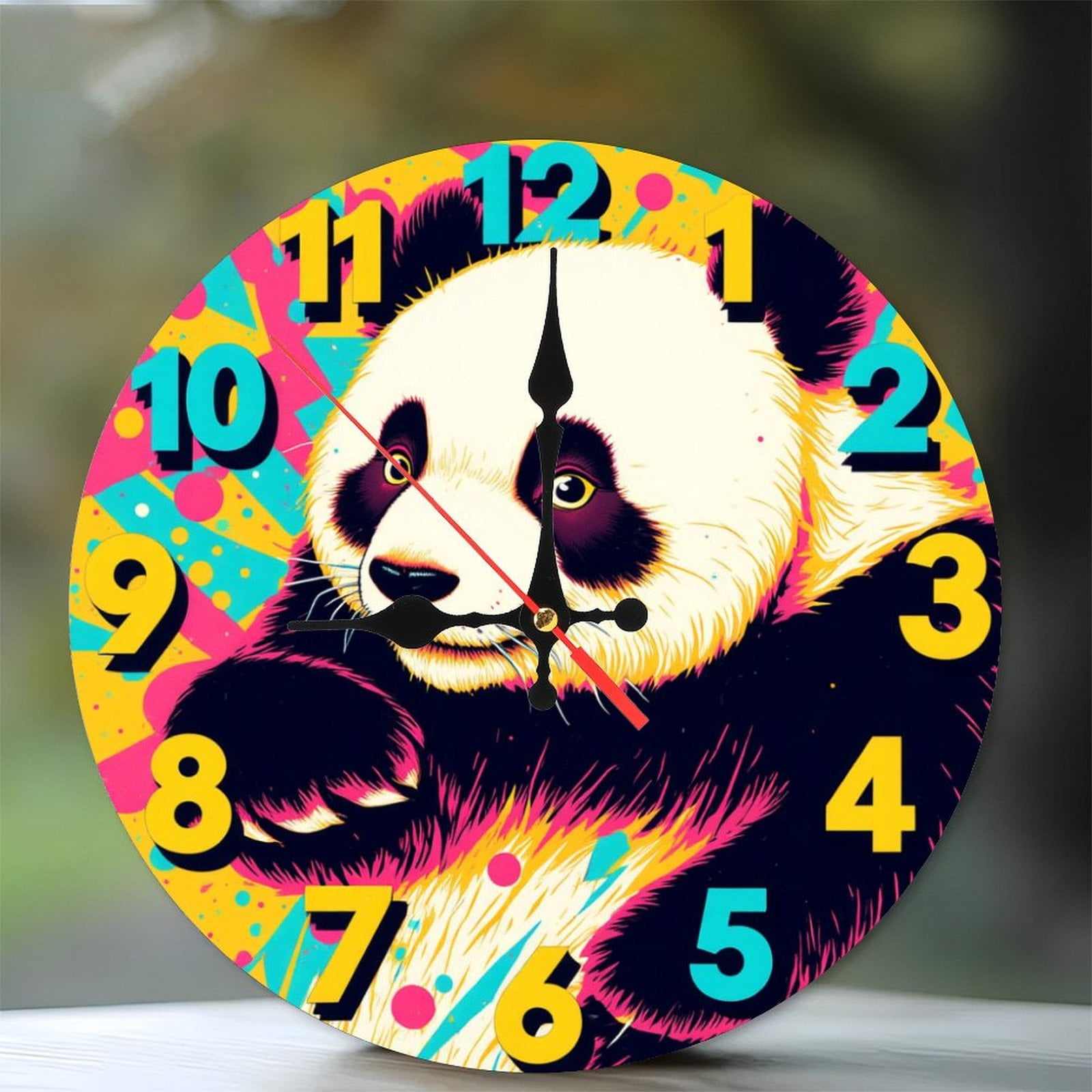 Colorful Panda Clock 10-Inch Silent Wooden Wall Clock, Battery Operated ...