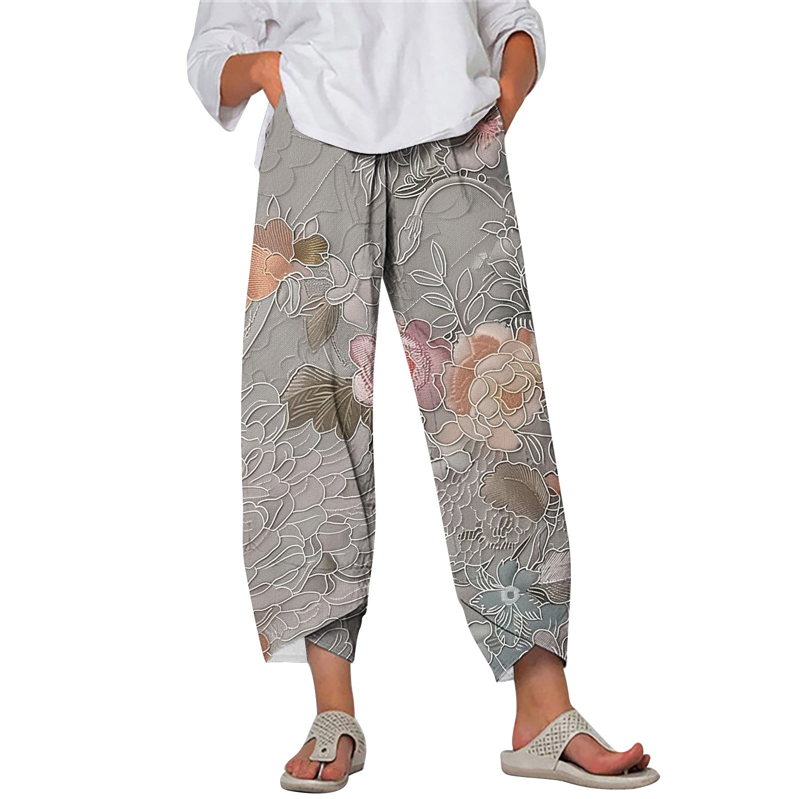 Colorful Pants for Women Fall Summer Floral Graphic Loose Fit Lounge ...