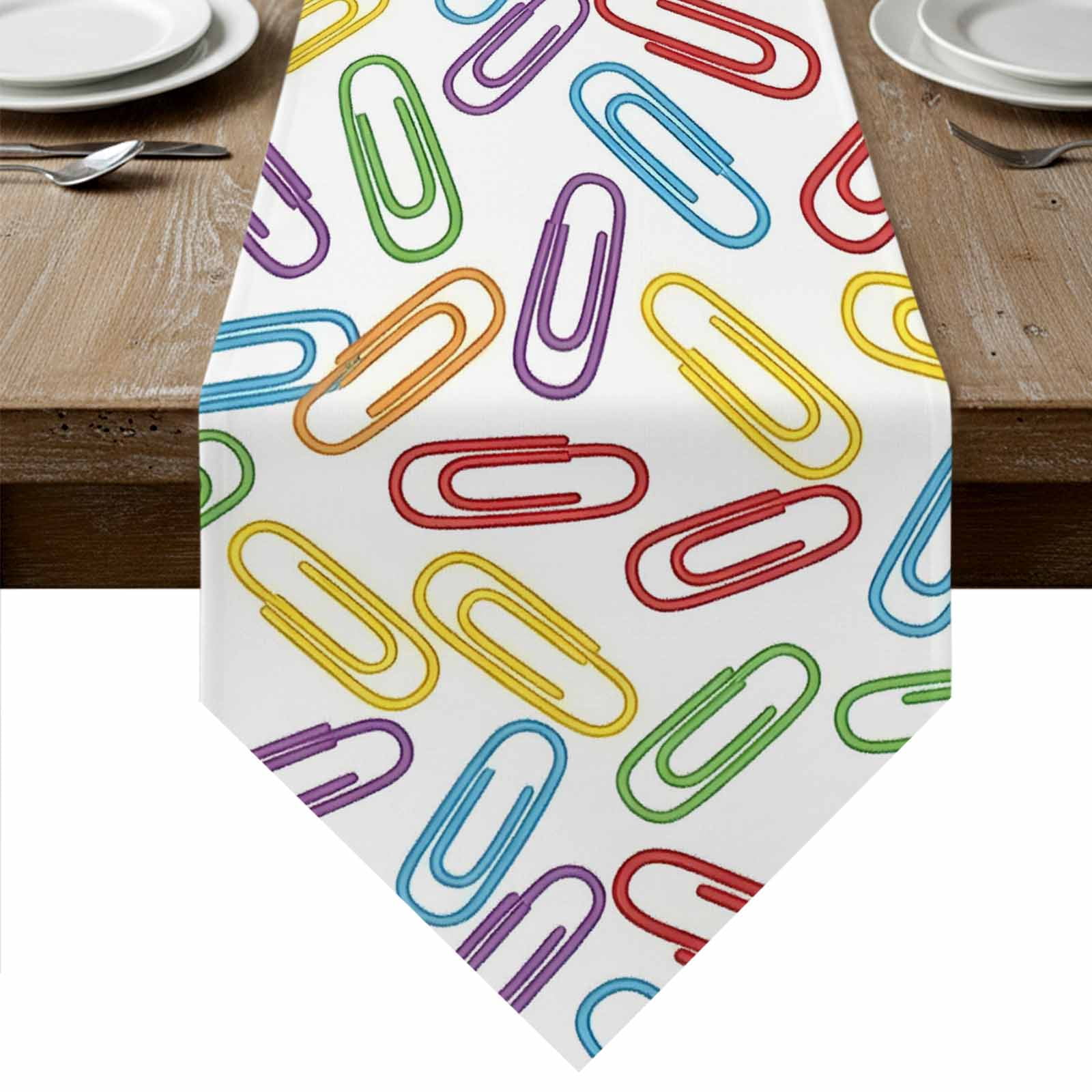 Colorful Paper Clips Table Runner Linen Burlap Table Runner 72 Inches ...