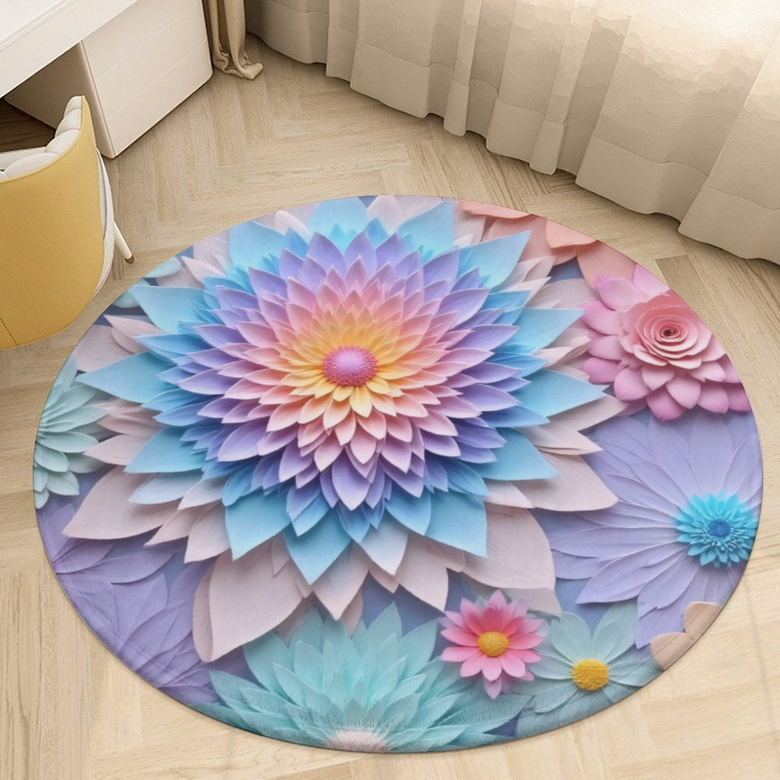 Colorful Paper Flower Pattern Round Area Rugs for Bedroom Living Room ...