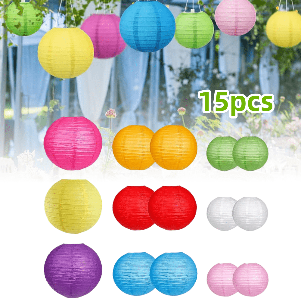 Colorful Paper Lanterns 15pcs, Round Hanging Decor for Wedding, Rainbow ...