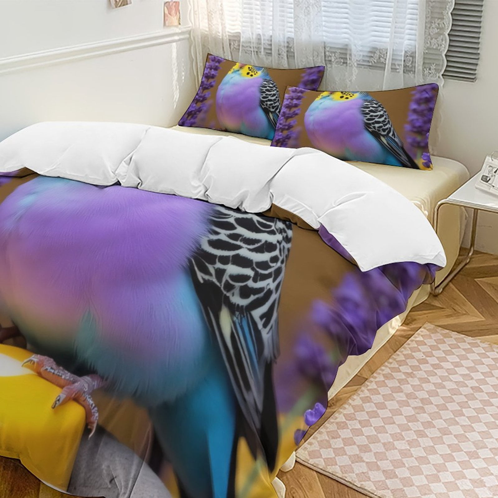 Colorful Parakeet on Heart Stand Duvet Cover Set Themed Multicolor ...