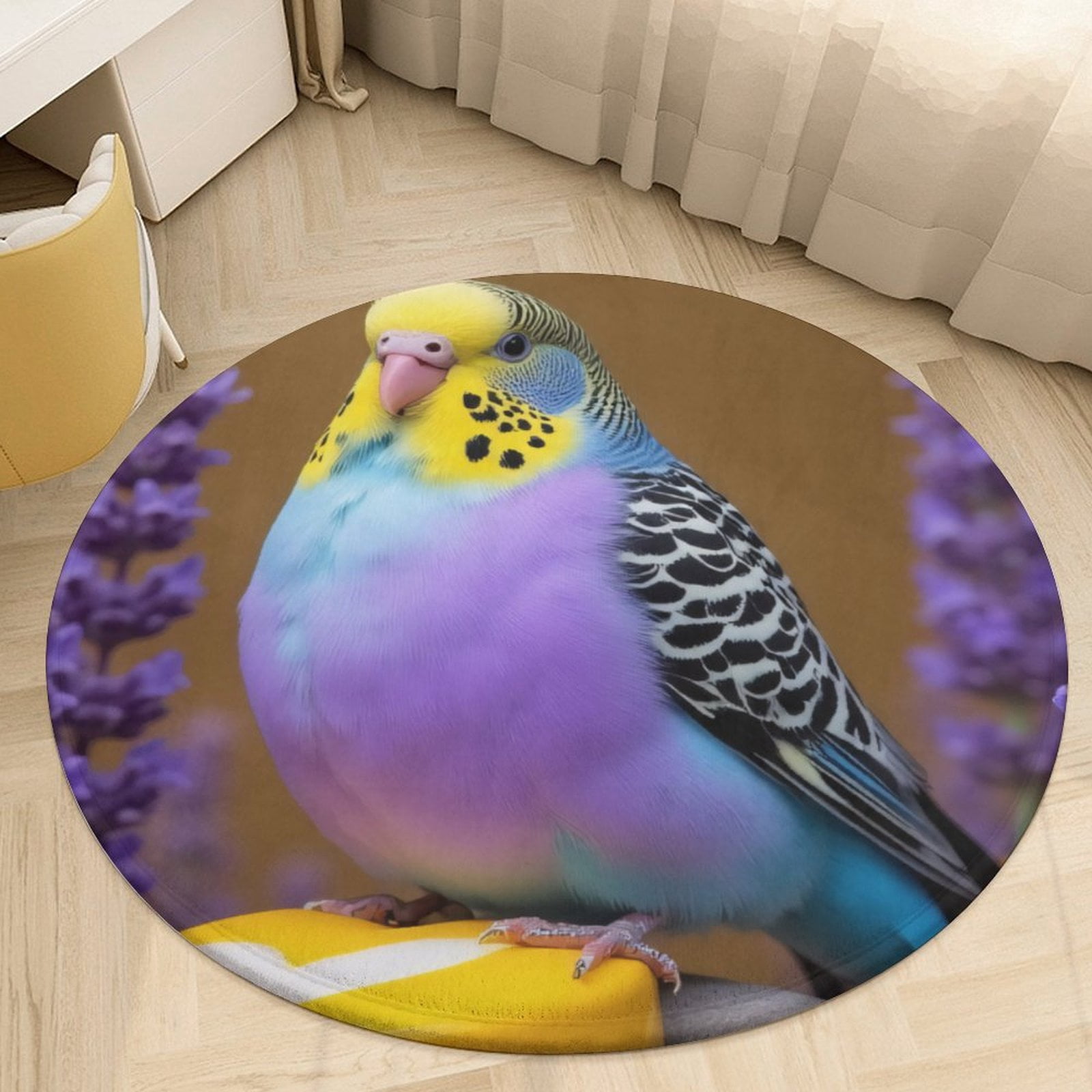 Colorful Parakeet on Heart Stand Round Area Rugs for Bedroom Living ...