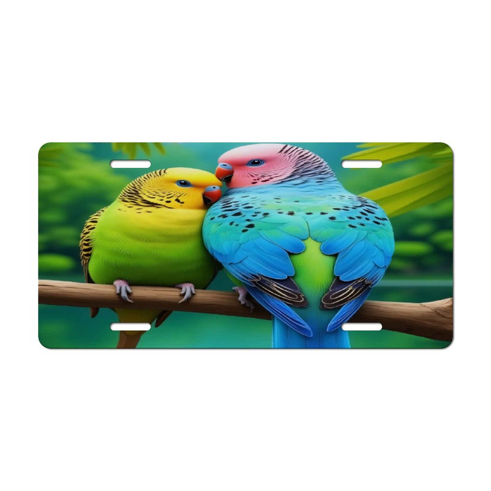 Colorful Parakeets Perched Together License Plate Lightweight Aluminum ...