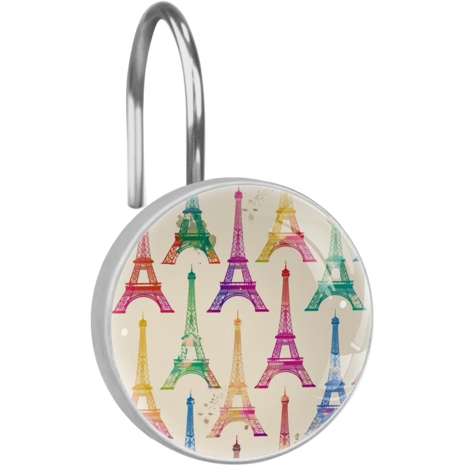 Colorful Paris Eiffer Tower Rolling Shower Curtain Hooks, Clear Crystal ...