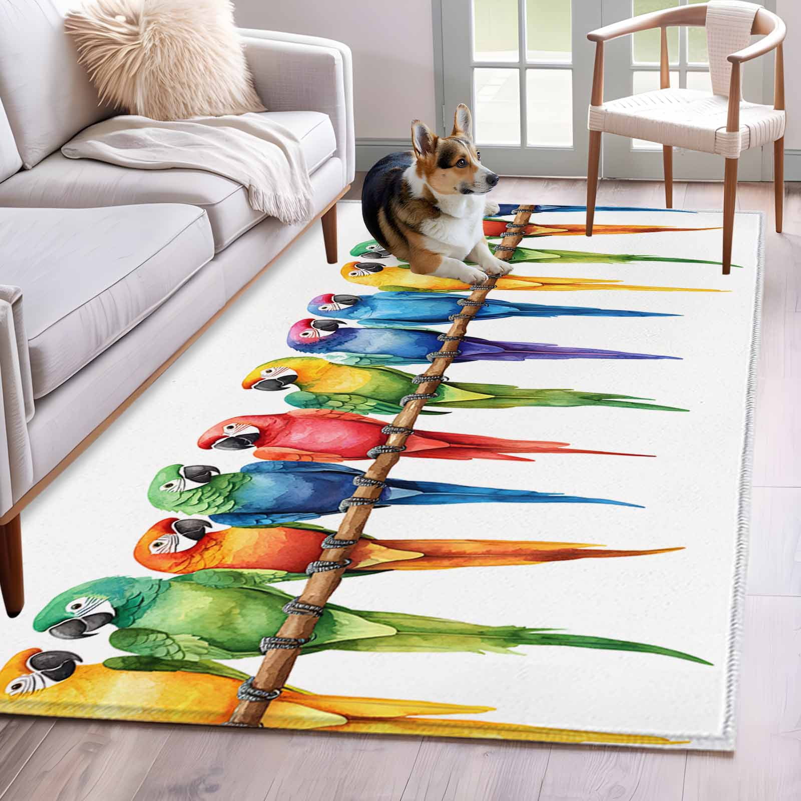 Colorful Parrot Area Rug 4'x6', Watercolor Modern Funny Animal Bird ...
