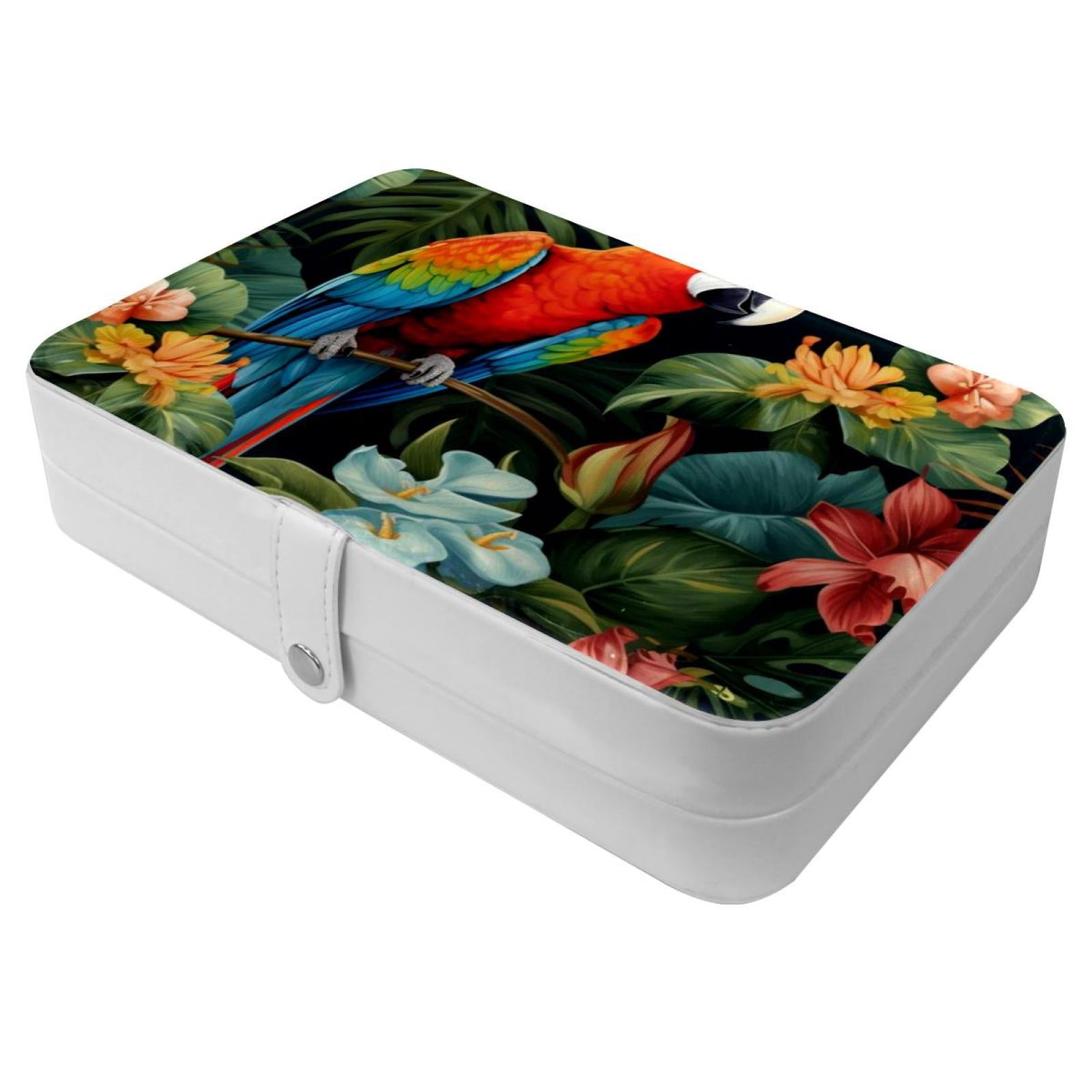 Colorful Parrot Art Flower Travel Jewelry Box - Compact and Portable ...
