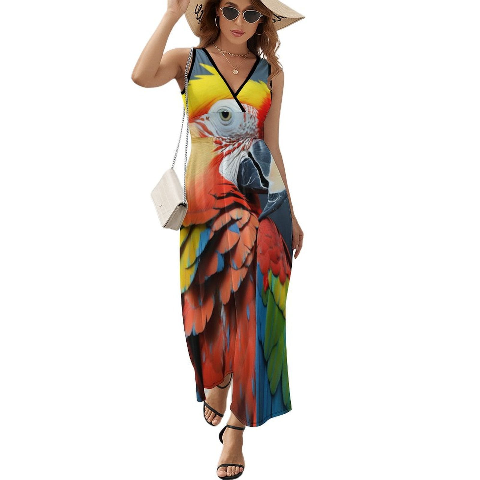 Colorful Parrot Art Print Dress Summer Street Style Bohemia Long ...