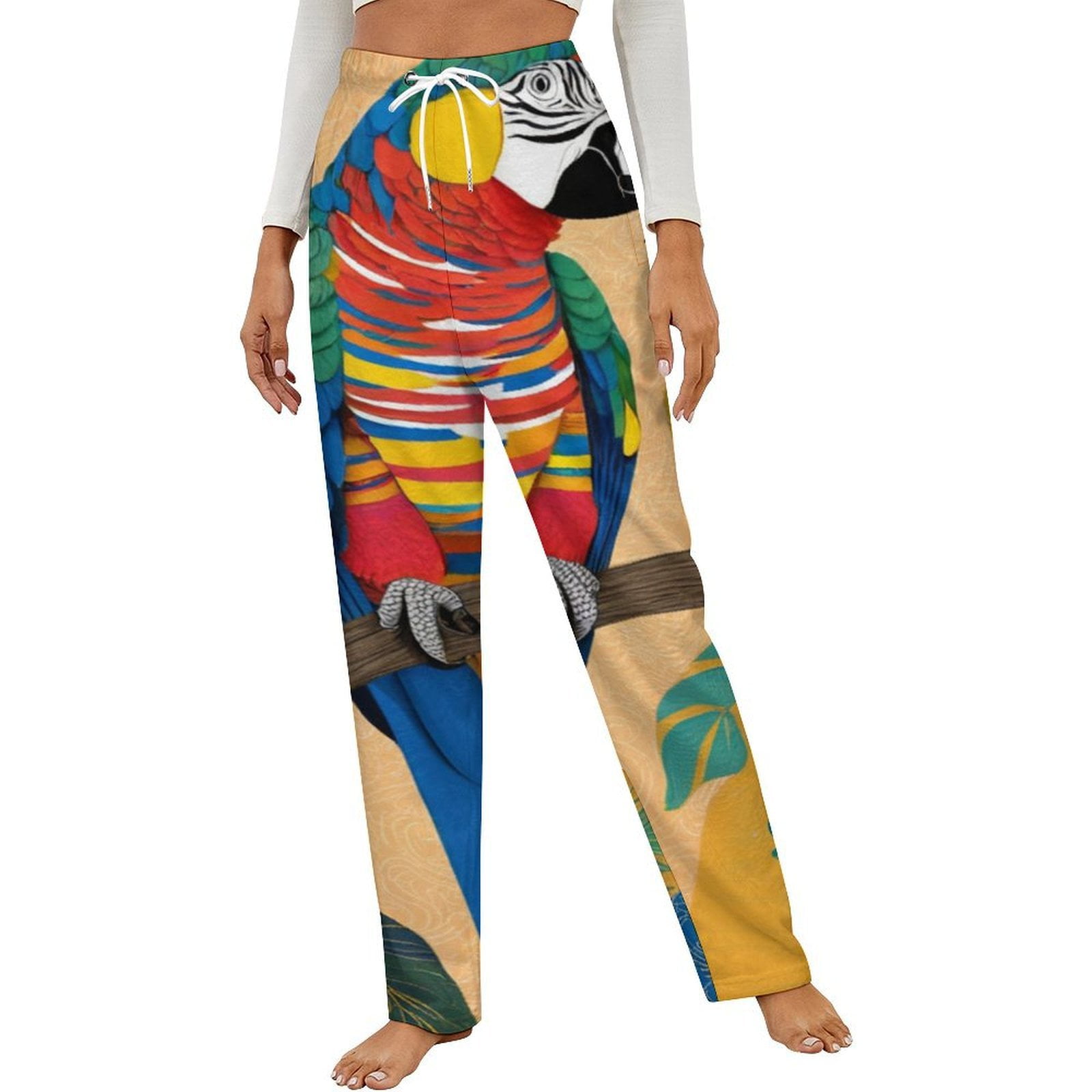 Colorful Parrot Art Print Winter Female Pants Flannel High Waist Women ...