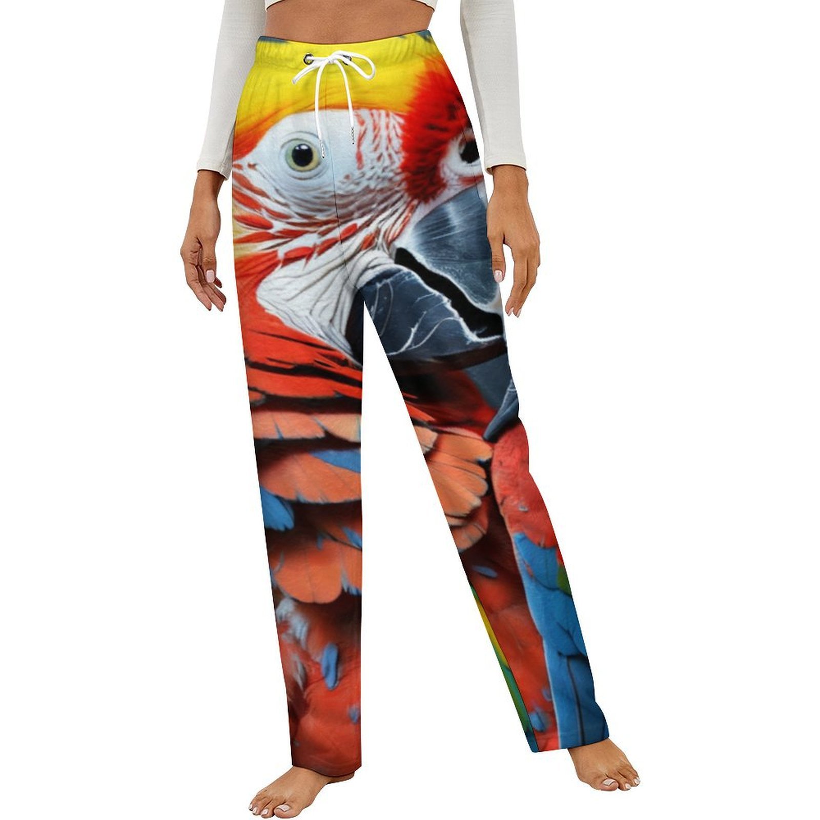 Colorful Parrot Art Print Winter Female Pants Flannel High Waist Women ...