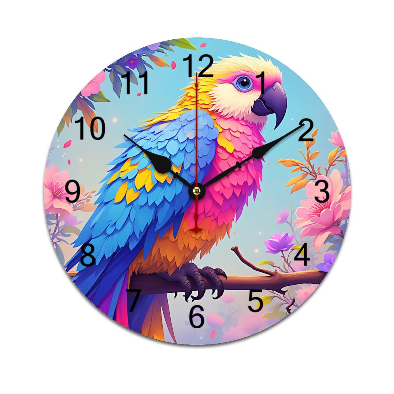 Colorful Parrot Bird Bedroom Wall Clock Large Modern Kitchen Dinning ...