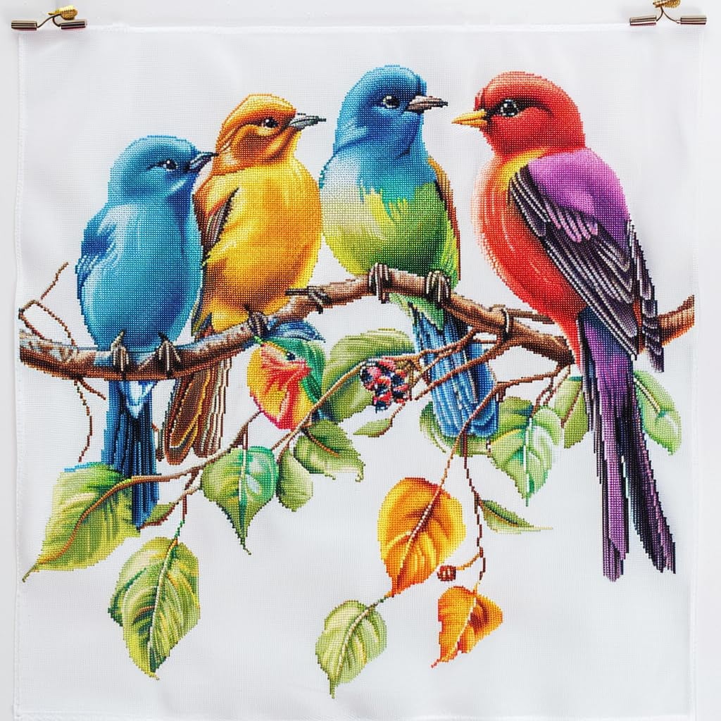Colorful Parrot Bird on Branch DIY 11CT Stamped Cross Stitch Kits for ...
