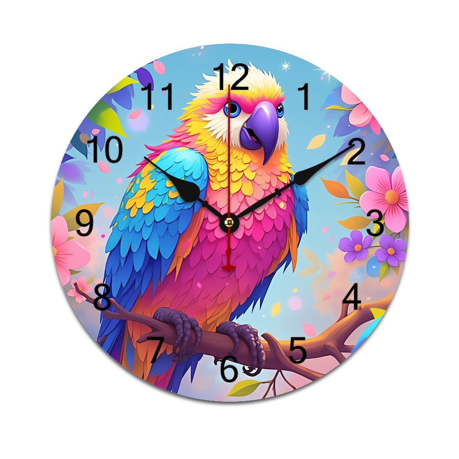 Colorful Parrot Bird Word Saying Big Wall Clock Home Decor Art Watch ...