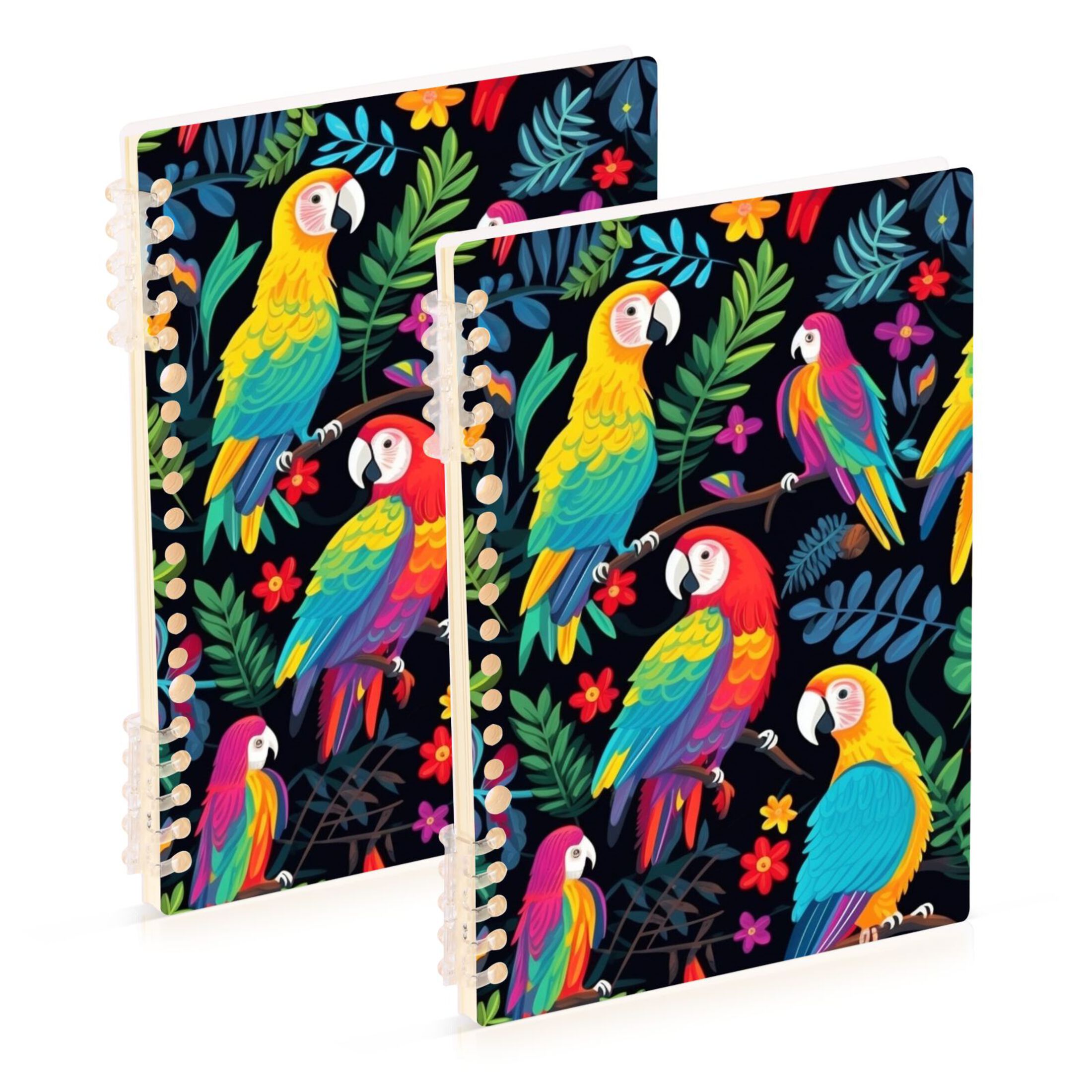 Colorful Parrot Bird and Leaf 2 Pcs Spiral Notebooks 60 Sheets 120 ...