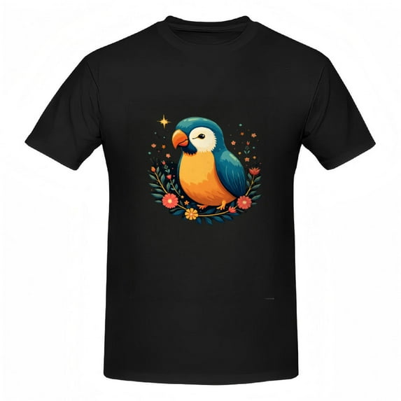 Colorful Parrot & Flower Pattern Cotton Short Sleeve T-Shirt - Playful ...