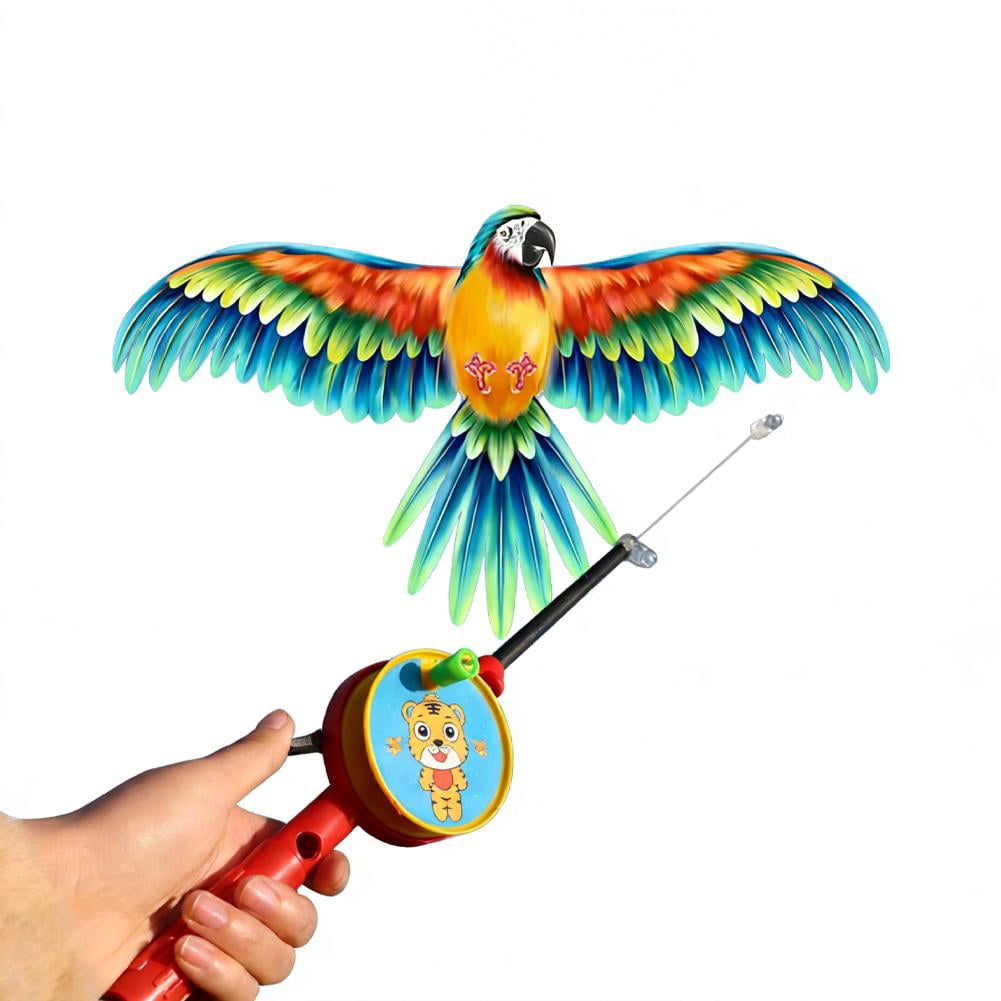 Colorful Parrot Kite with Fishing Rod Reel, 13.8inches Dynamic Kite for ...