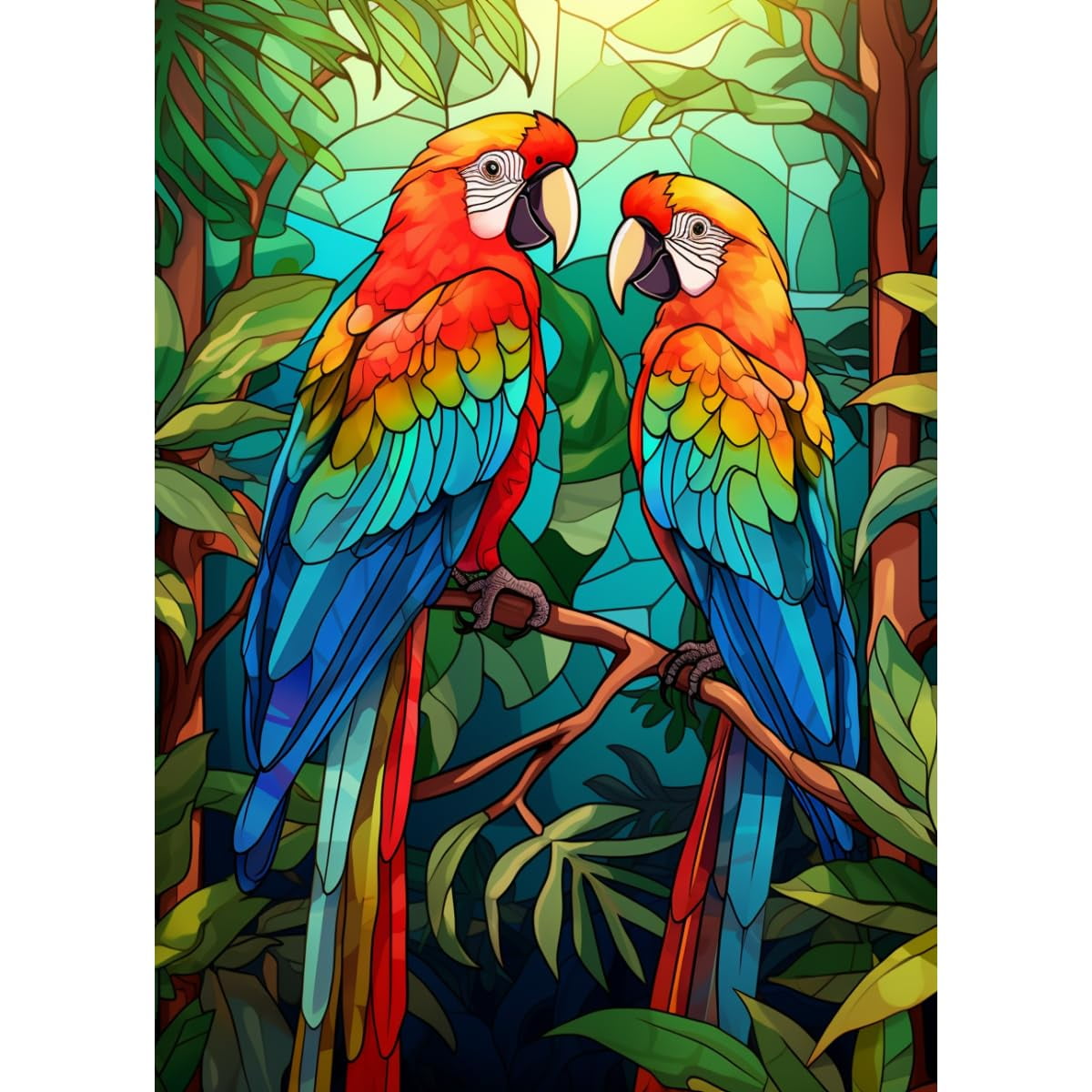Colorful Parrot Macaw Couple on Branch DIY 5D Diamond Art Paint with ...
