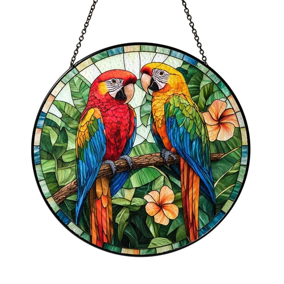 Colorful Parrot Pair Stained Glass Window Hanging, Decorative Bird ...