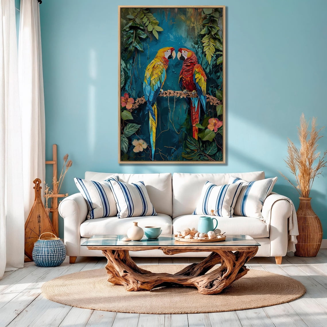 Colorful Parrot Poster Abstract Tropical Birds Wall Art Vibrant Parrots ...