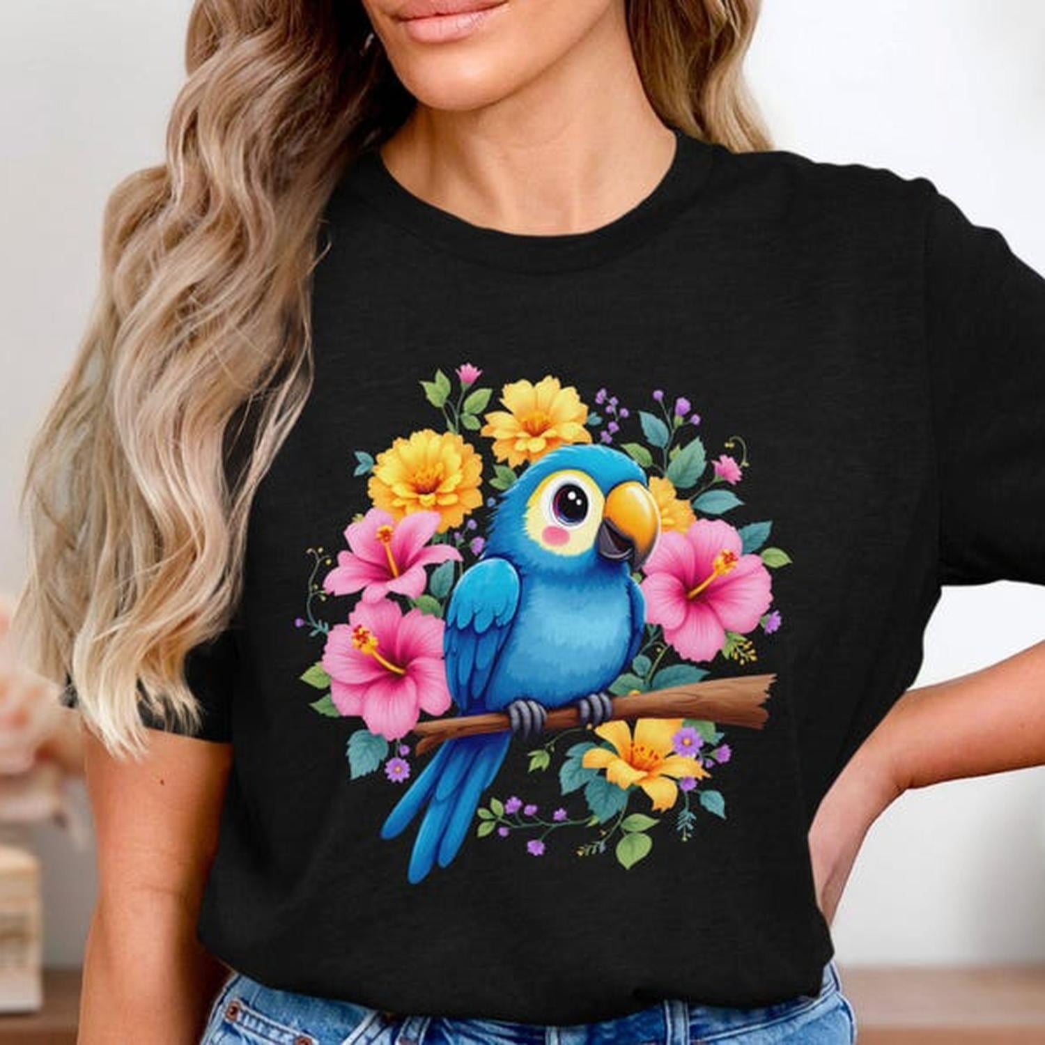 Colorful Parrot T-S1Hirt, TropiC1Al Bird Floral T1EE, Cute aw Art ...