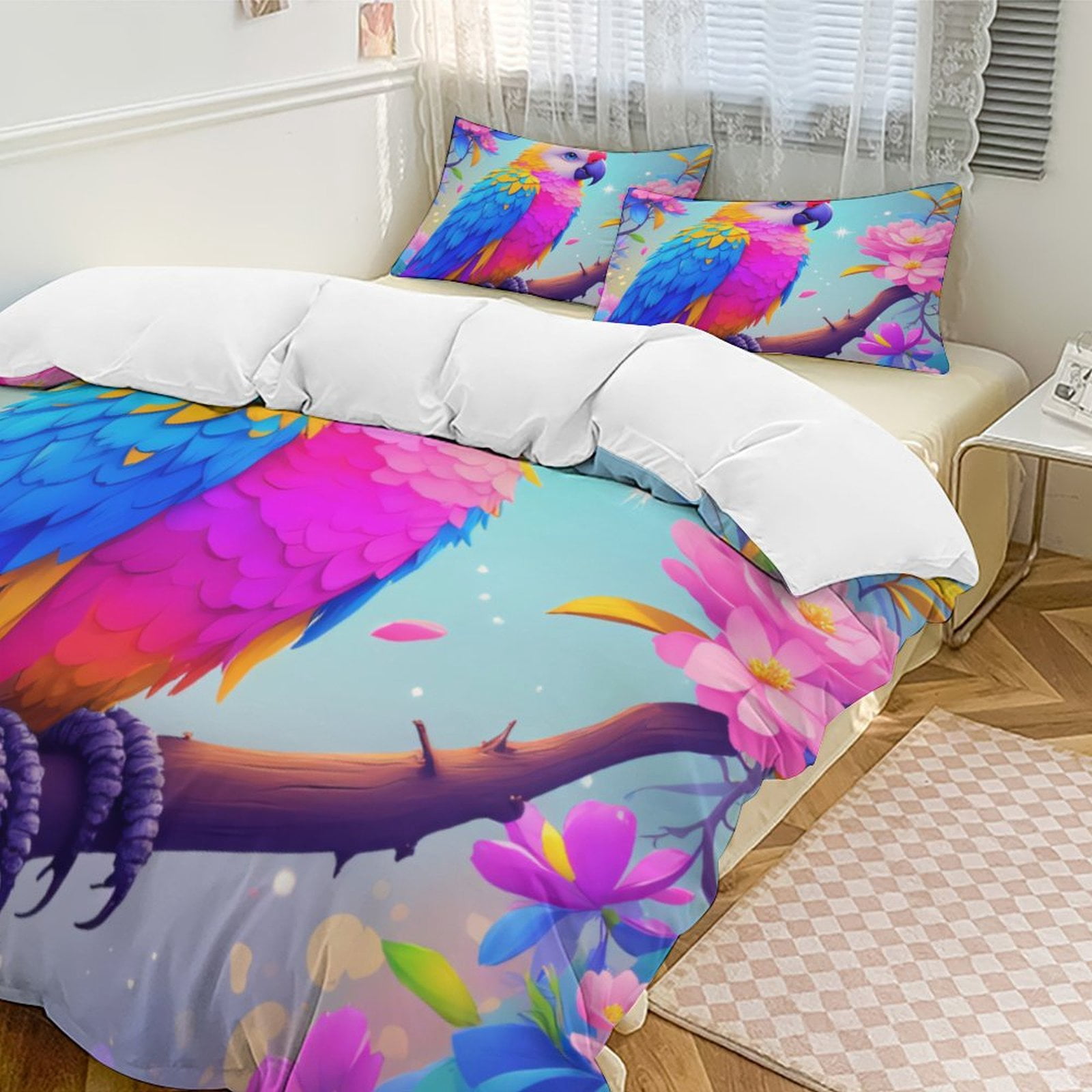 Colorful Parrot in Bloom 3D Duvet Cover Set Quilt Cover Theme of Kid ...