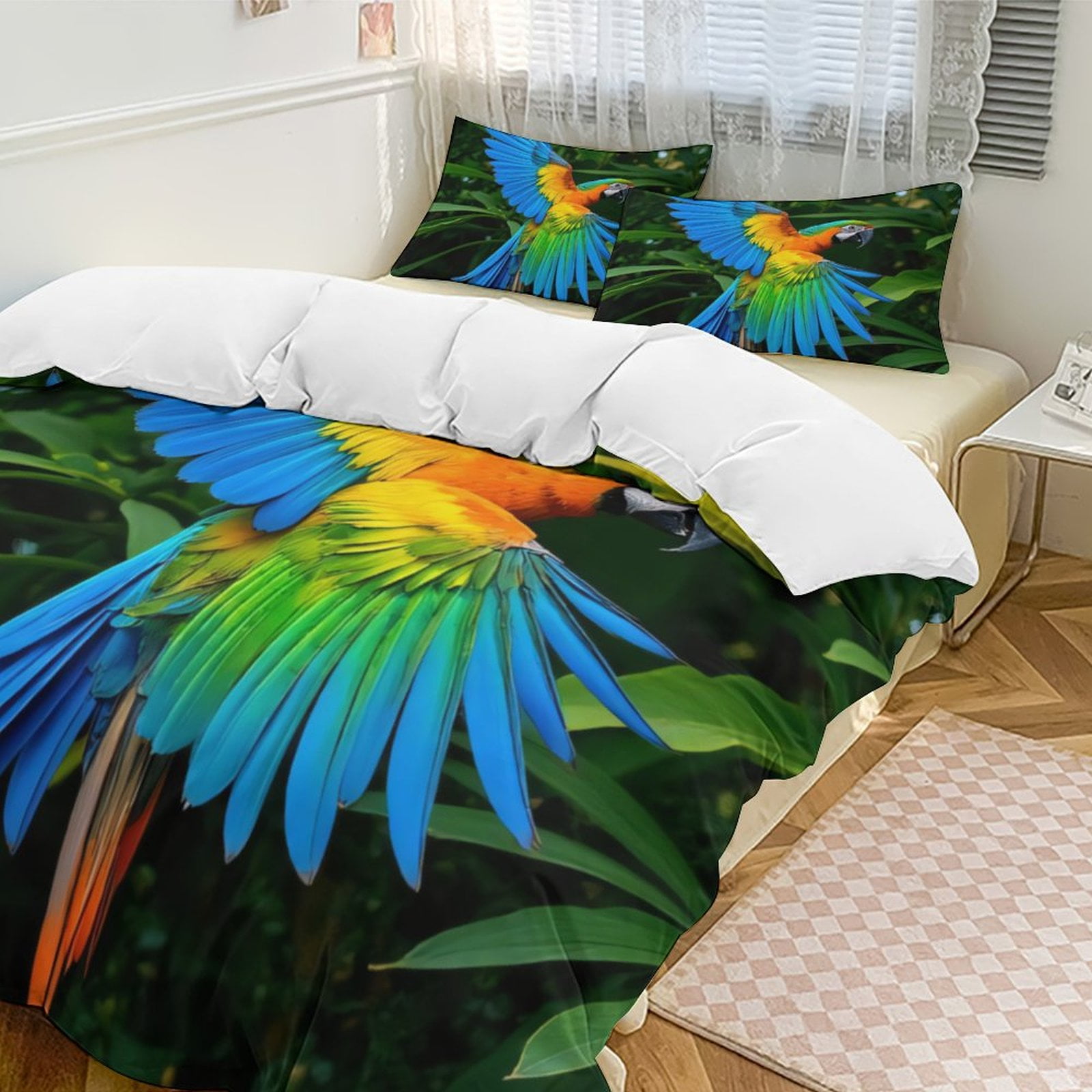 Colorful Parrot in Flight Bedding Set Couple Bedclothes Pillowcase ...