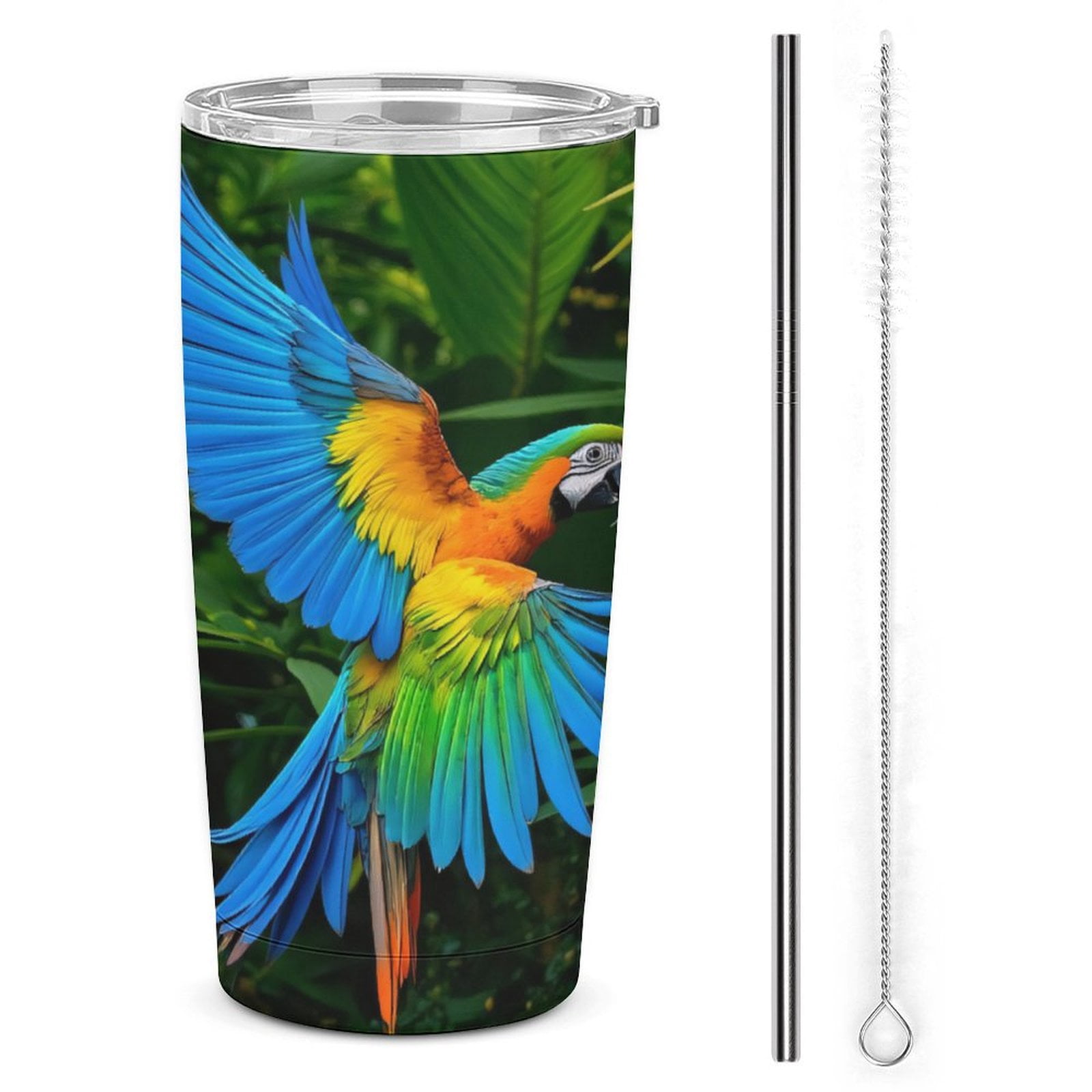Colorful Parrot in Flight Tumbler with Lids And Straws Insulated Cup ...