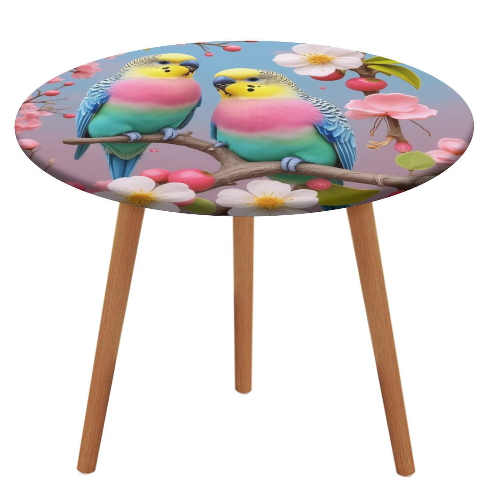 Colorful Parrots on Cherry Blossom Branch Pattern Round Tablecloth ...