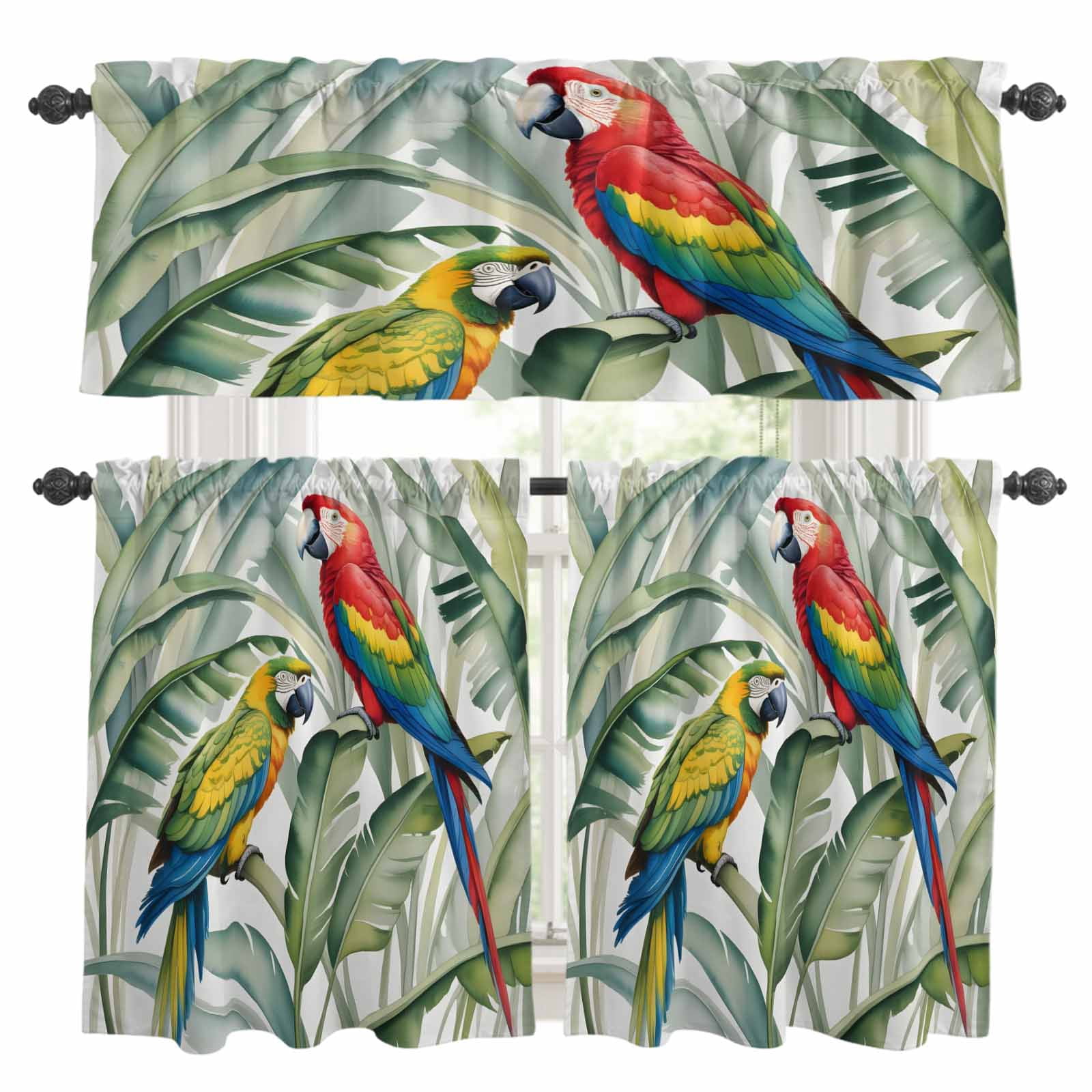 Colorful Parrots Kitchen Curtains and Valances Set, A Pair of Colorful ...
