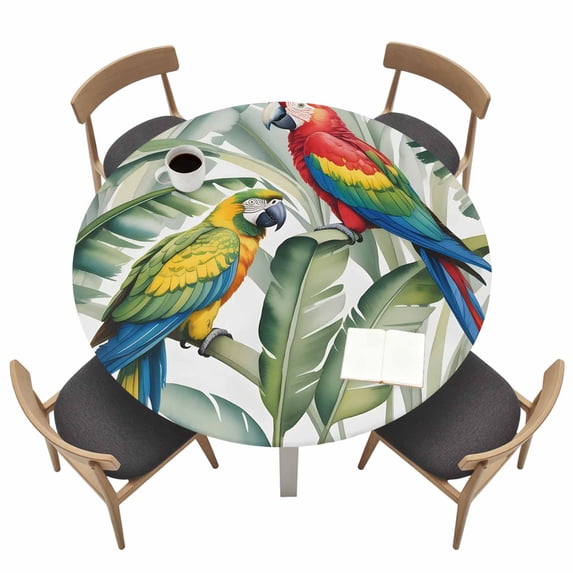 Colorful Parrots Round Fitted Table Cover A Pair of Colorful Parrots ...