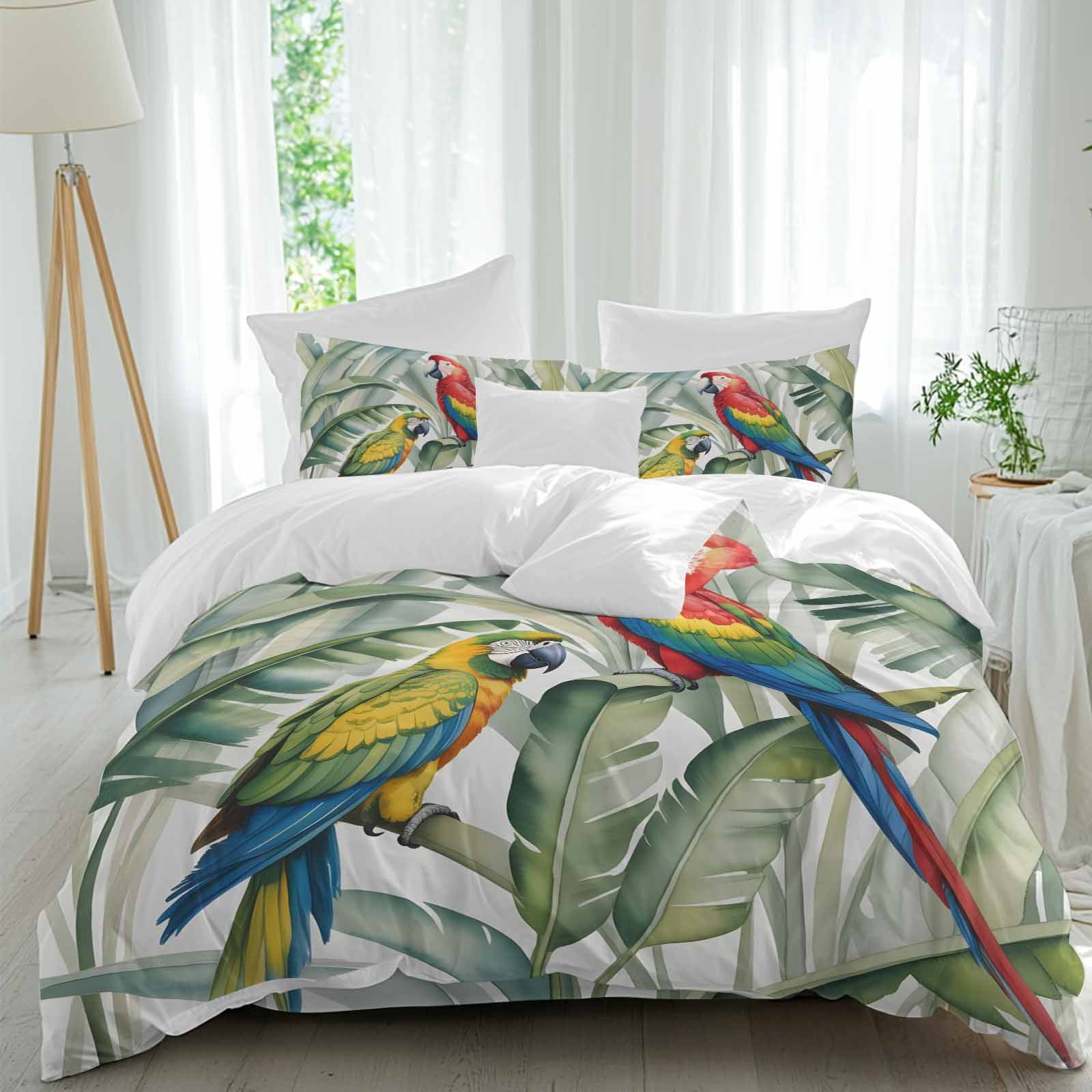 Colorful Parrots Twin Duvet Cover Set, A Pair of Colorful Parrots Rest ...