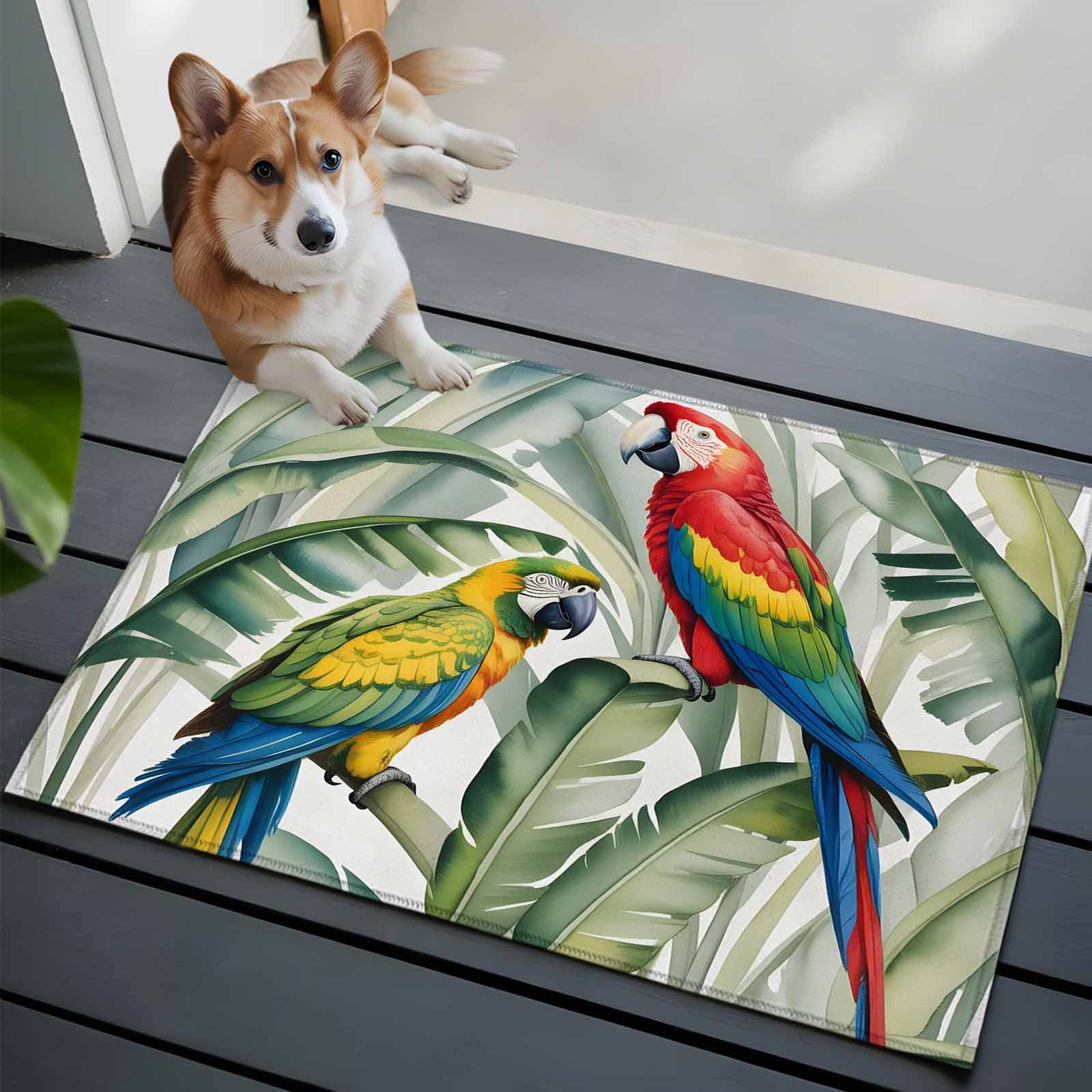 Colorful Parrots Washable Entry Rug 2x3 A Pair of Colorful Parrots Rest ...