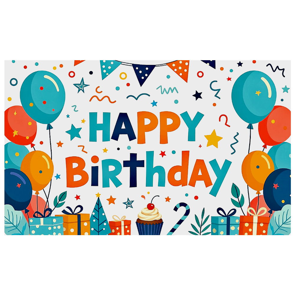 Colorful Party Backdrop Banner with Balloons Stars Presents Happy ...