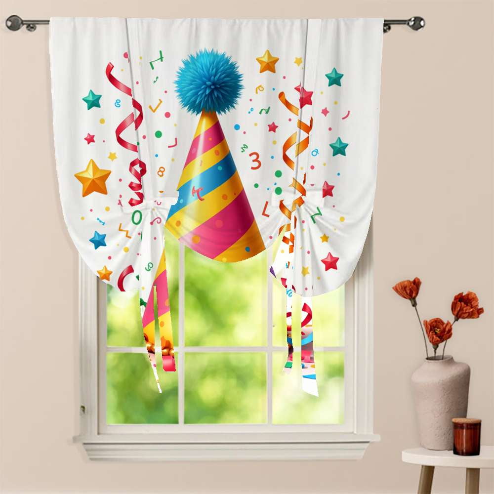 Colorful Party Hat And Confetti Window Curtain for Living Room Roman ...