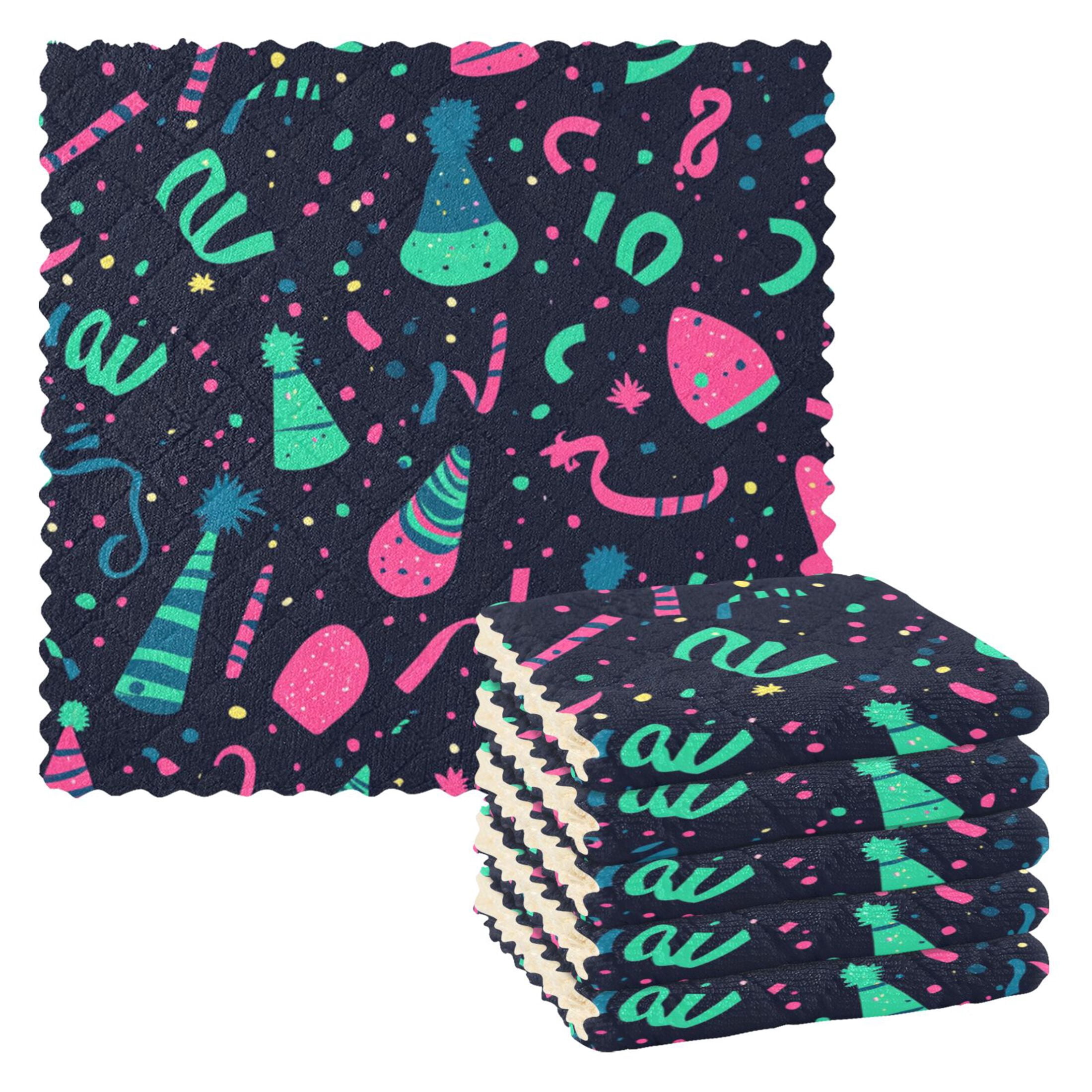 Colorful Party Pattern Design 6 Pack Kitchen Cleaning Cloths 11'' x 11 ...