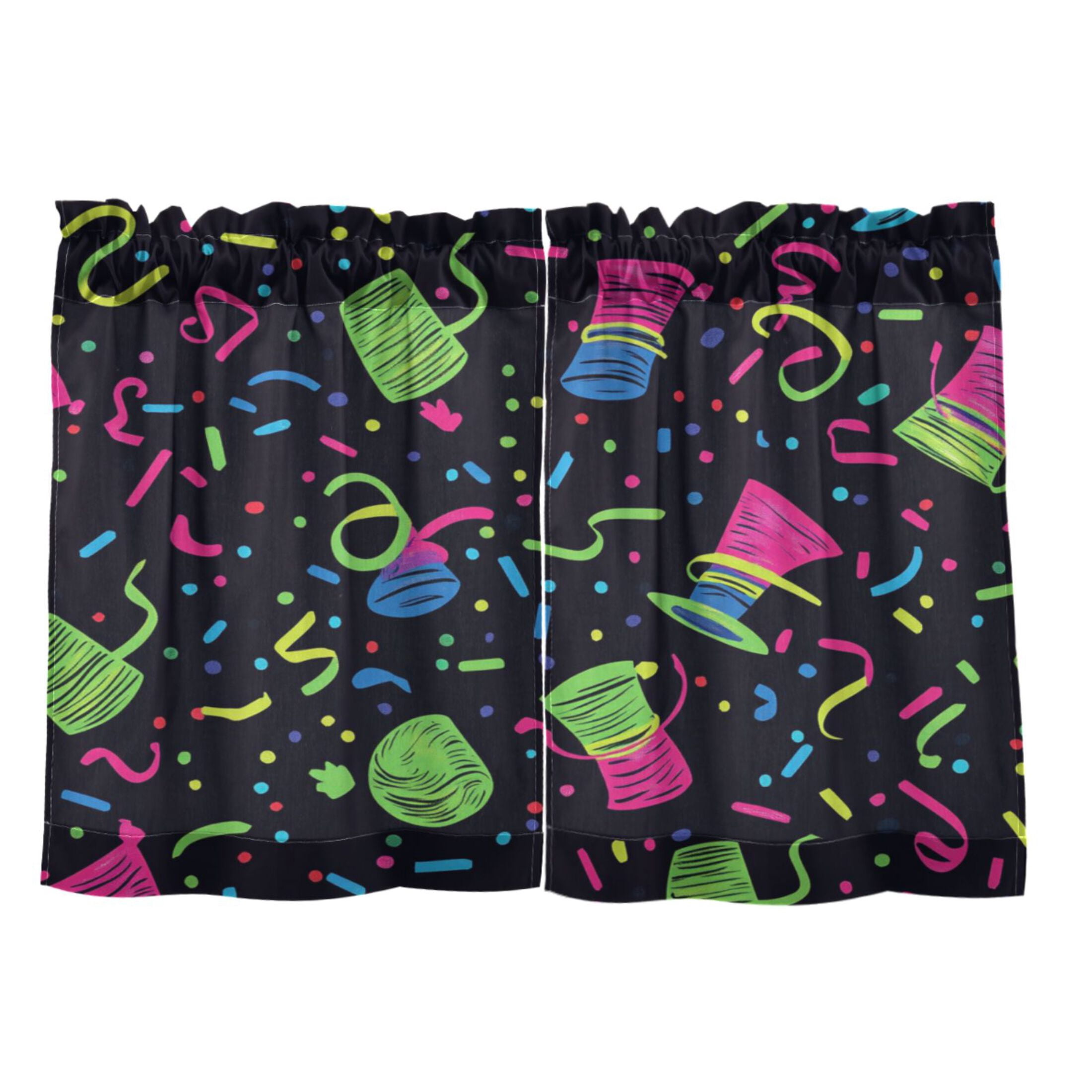 Colorful Party Theme Design 27"x24" Linen Look Cafe Curtain Set with ...