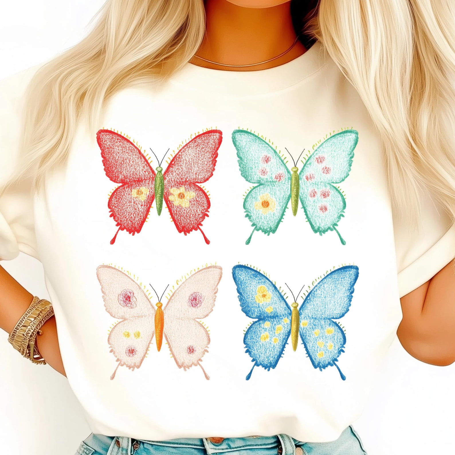 Colorful Pastel Butterfly Shirt Bundle, Cute Hand Drawn Spring Insect ...