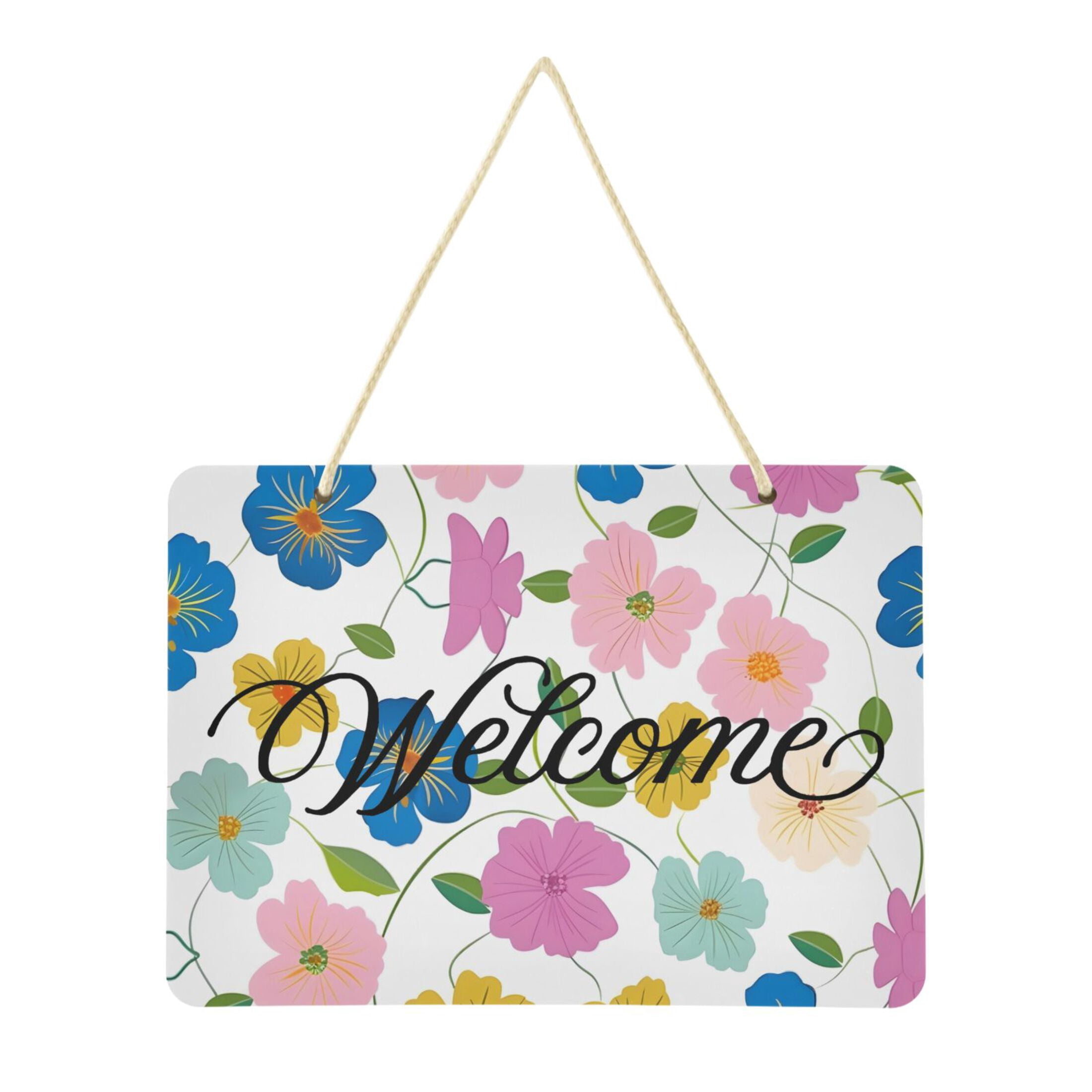 Colorful Pastel Flowers Welcome Sign Front Door PVC 14x10 inch Hanger ...