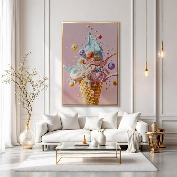 Colorful Pastel Ice Cream in Waffle Cone Wall Art Abstract Food ...
