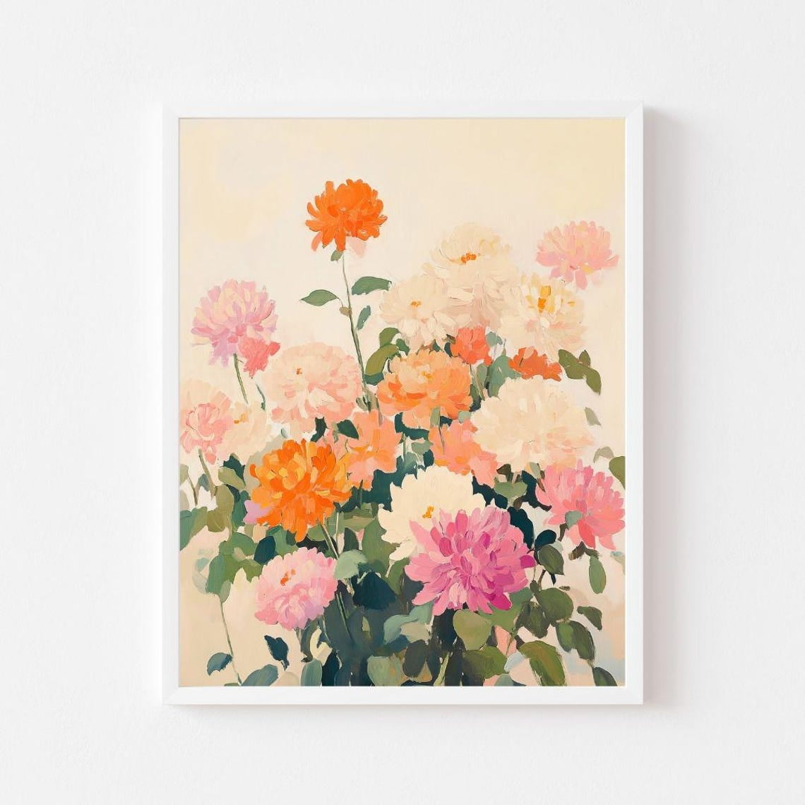 Colorful Pastel Mums Painting Autumn Bouquet Wall Art Print Pink Orange ...