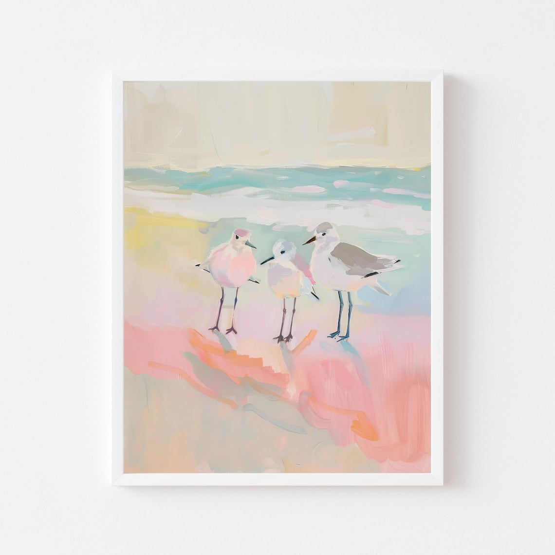 Colorful Pastel Sandpiper Painting Summer Shore Bird Wall Art Print ...