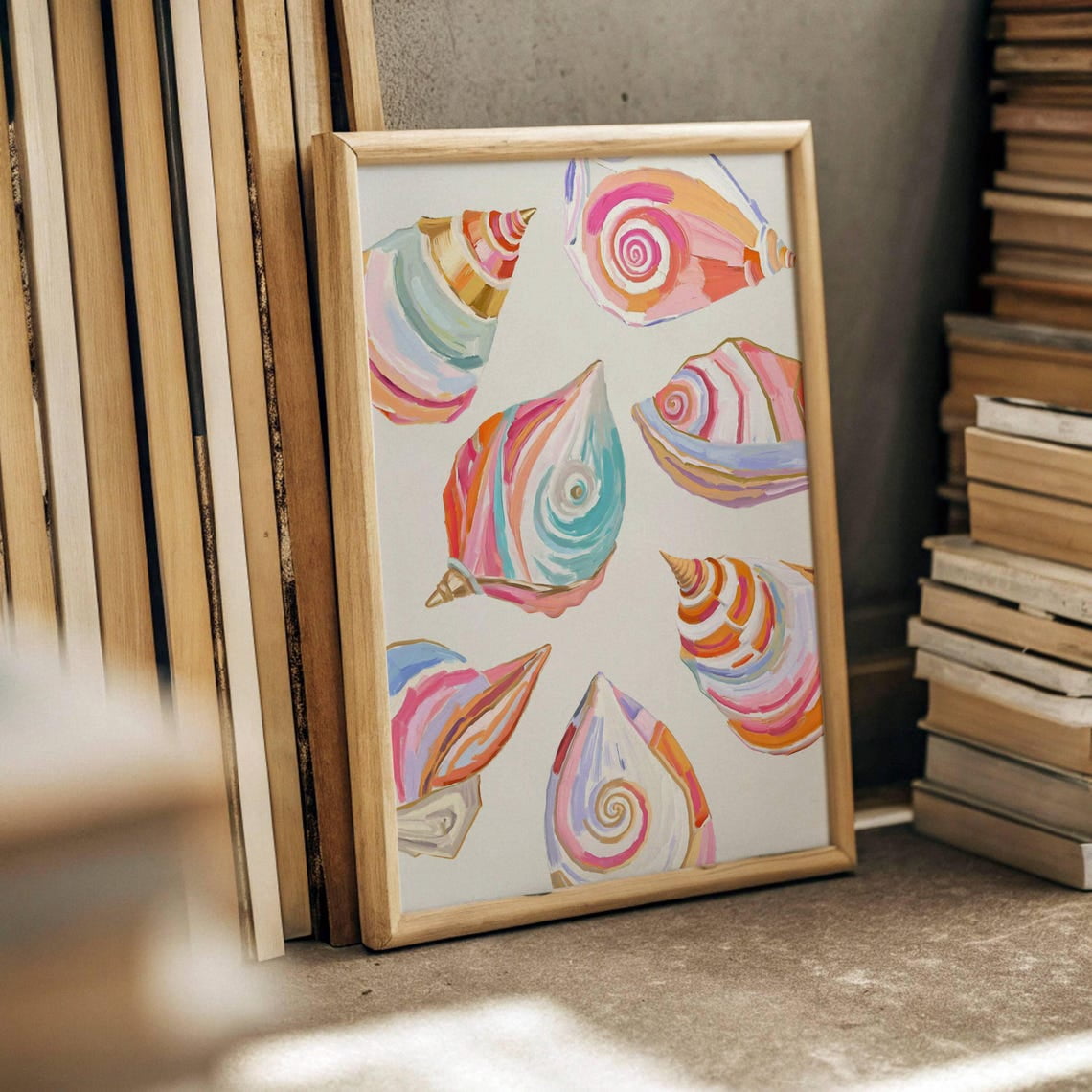Colorful Pastel Shells Abstract Coastal Beach House Wall Art Print ...